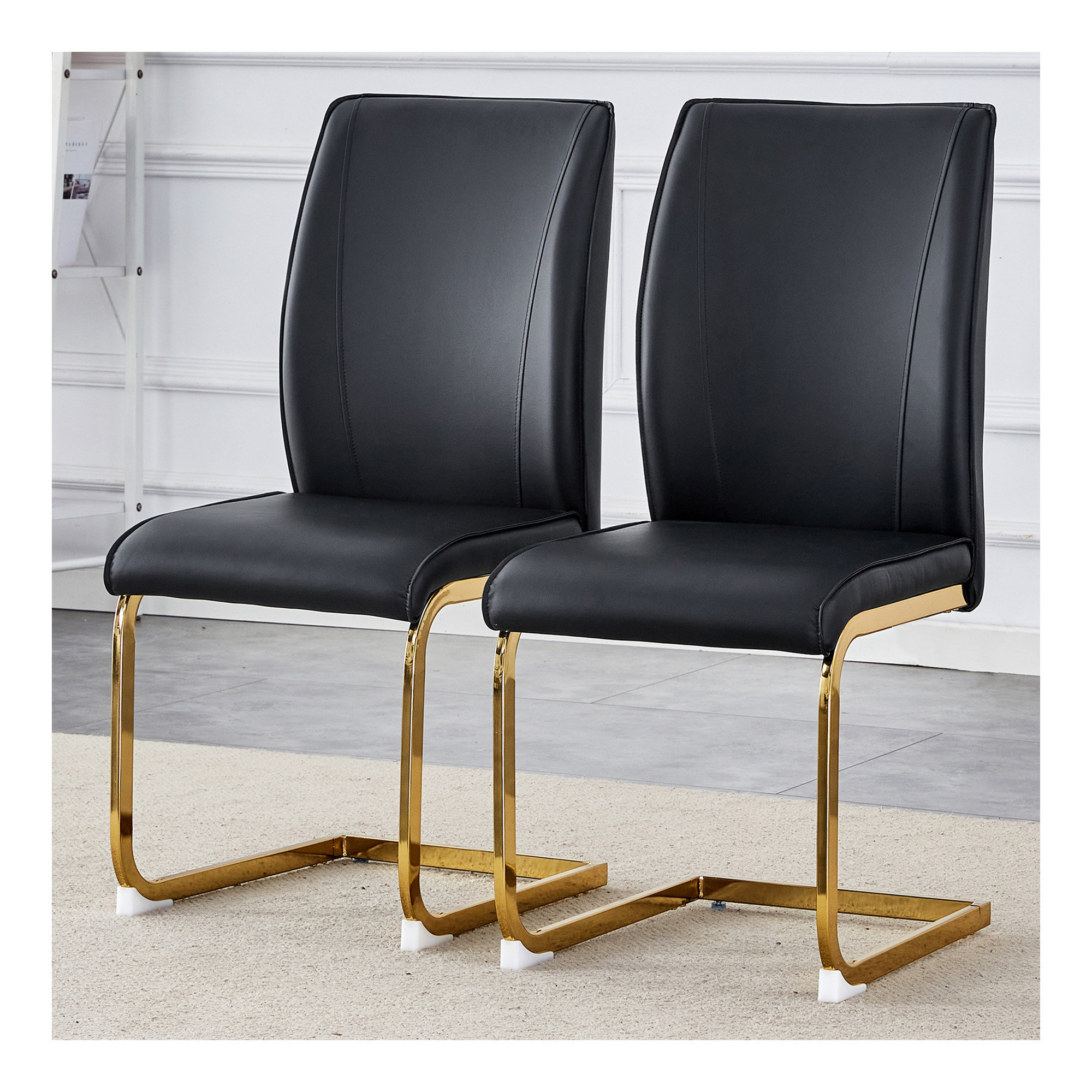 Ivy Bronx Luxury Simple Arch Chair - Set Of 2 BLACK PU Material High ...