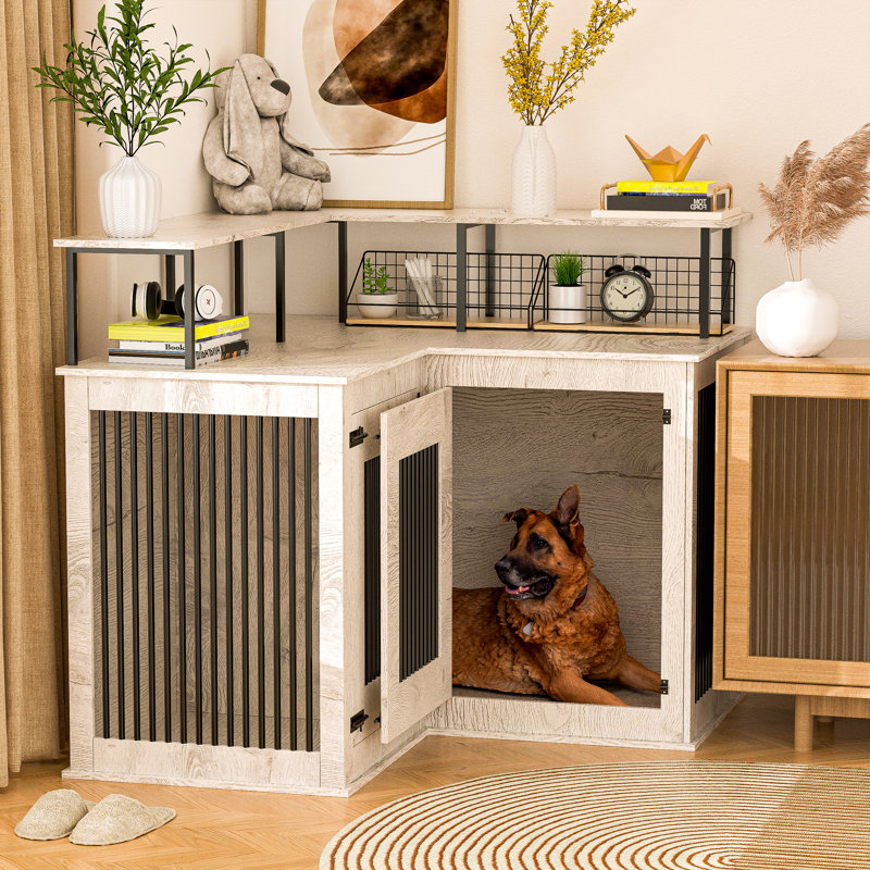 Tucker Murphy Pet™ Large Corner Dog Crate Furniture For 2 Dogs With 2 ...