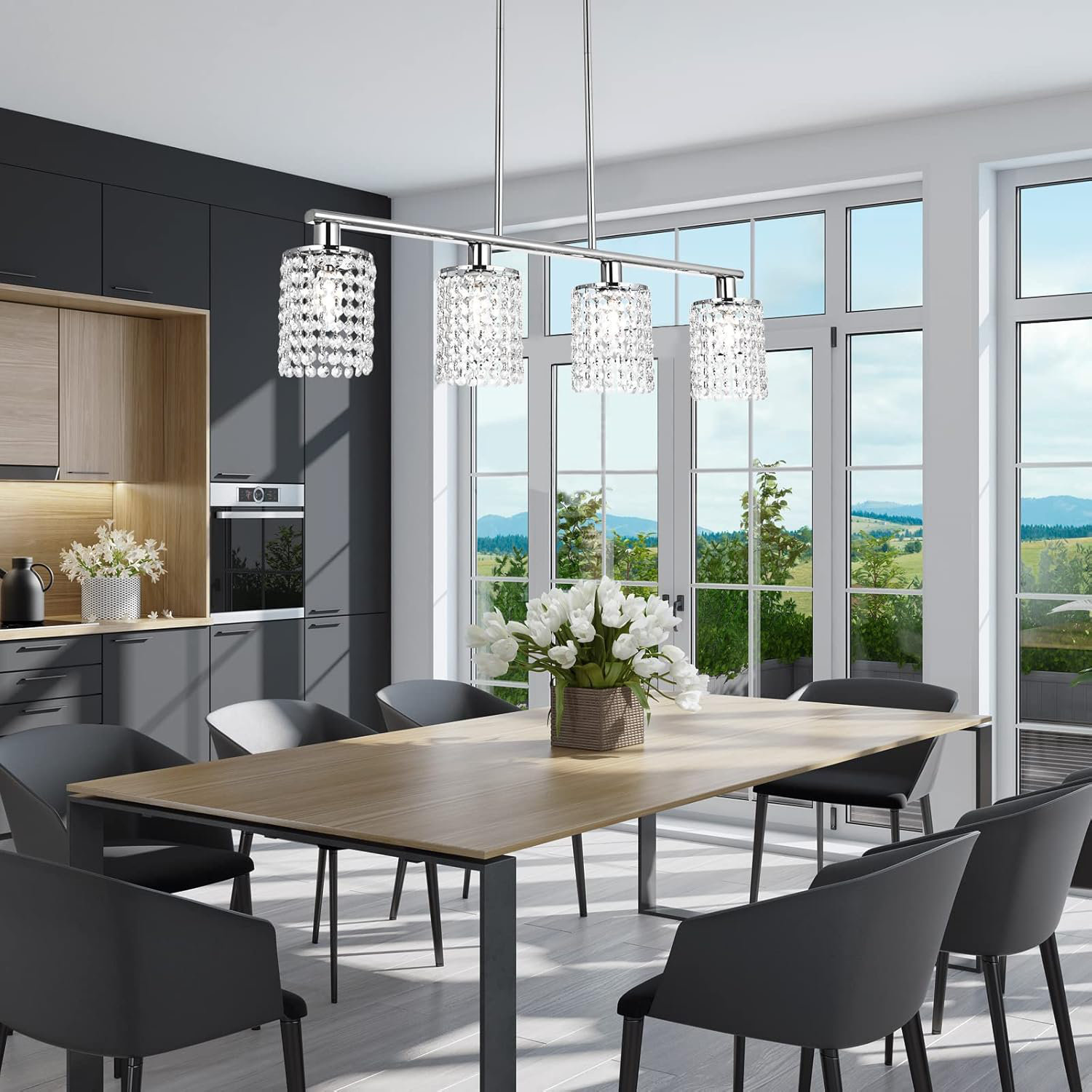 Rosdorf Park Modern 4-Light Crystal Chandelier For Dining Room And ...