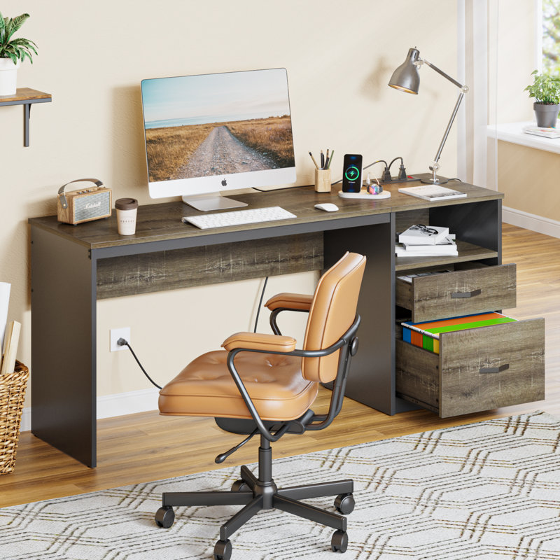 17 Stories 59.8" Lift Top Computer Desk with File Drawer, Large Study ...