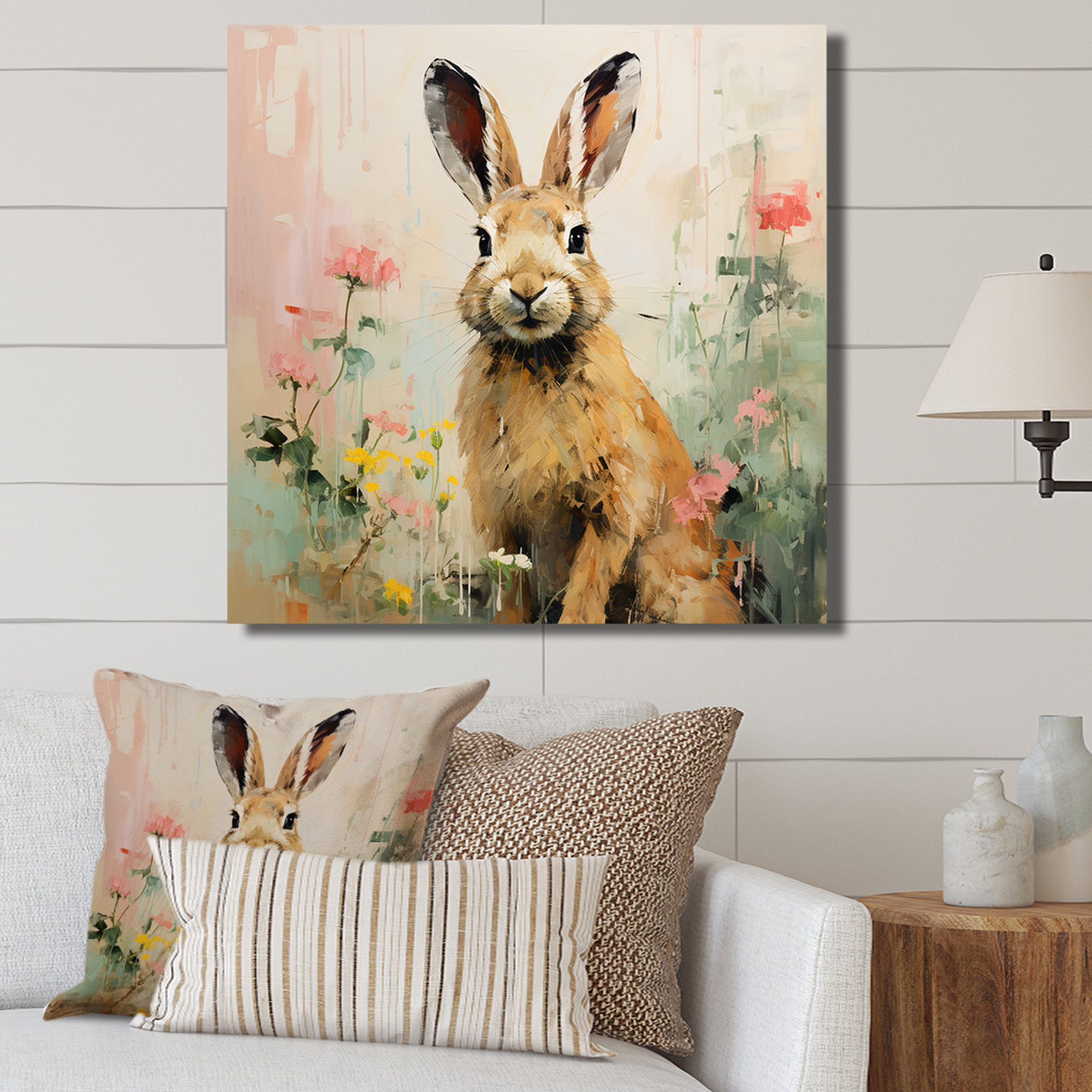 August Grove® Curious Floral Rabbit Meadow III - Rabbit Animal Wall Art ...