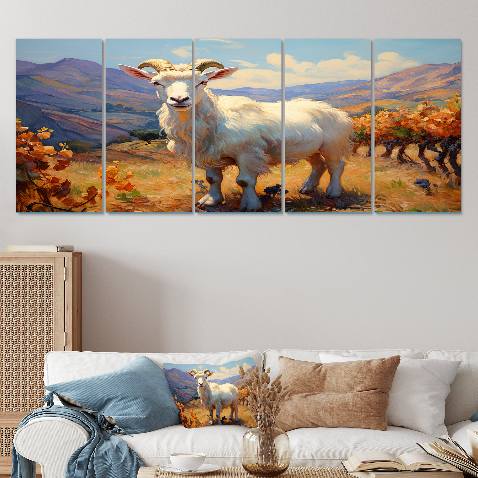 August Grove® White Caprine Goat Charm Meadows II - Goat 5 Piece Wall ...