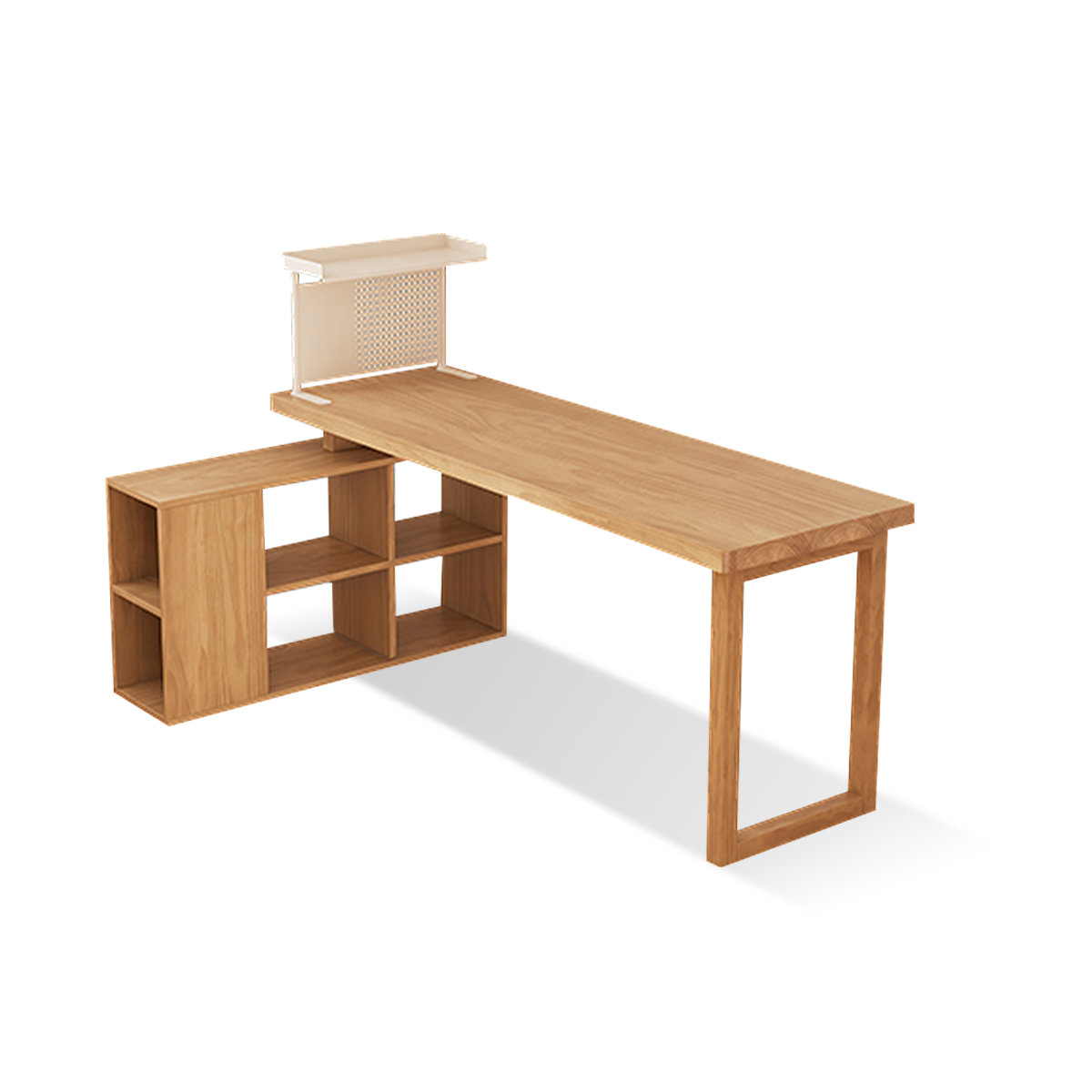 One Allium Way White + Burlywood L-Shaped Solid Wood + Iron desk ...
