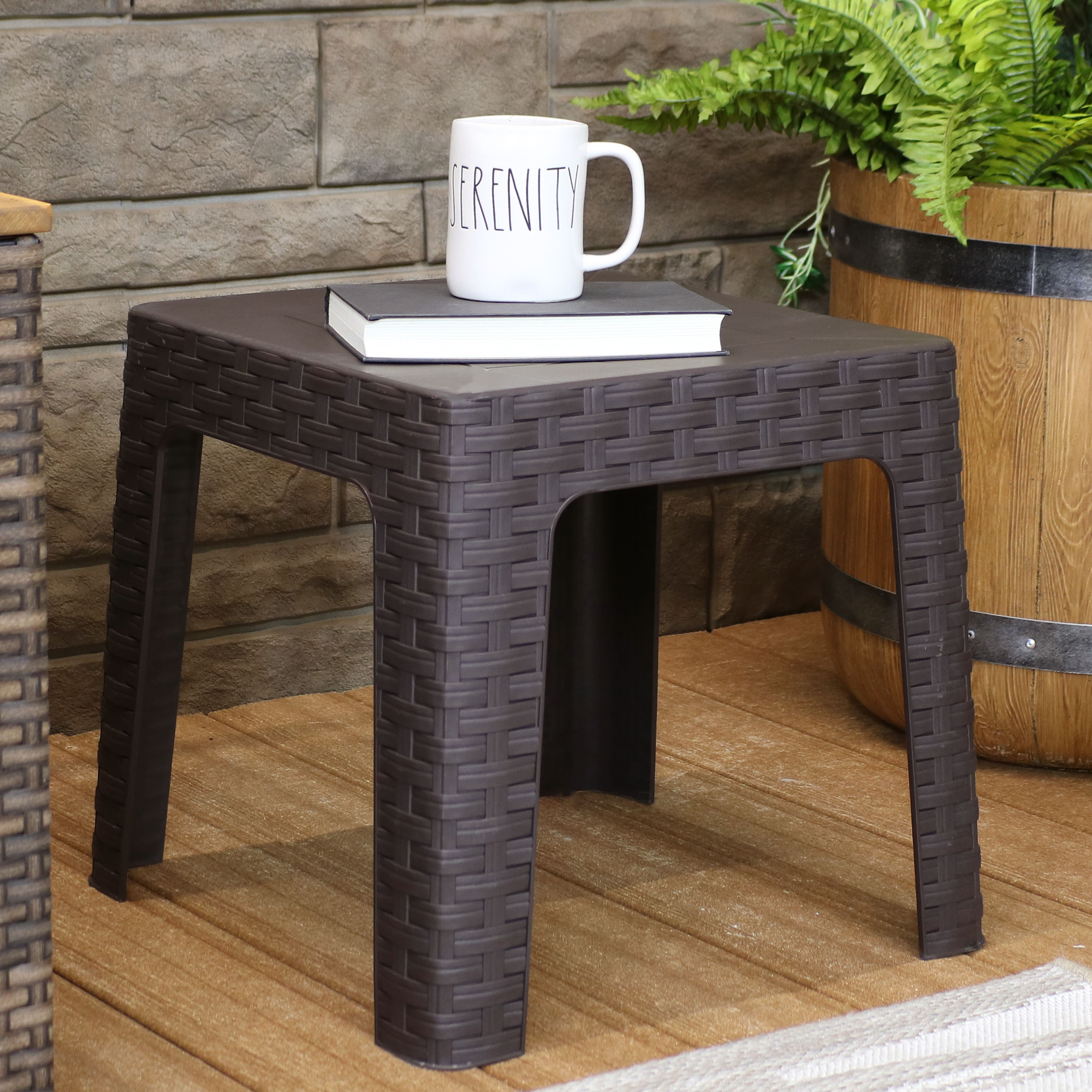 Winston Porter Broshous Outdoor Contemporary Plastic Square End Table ...