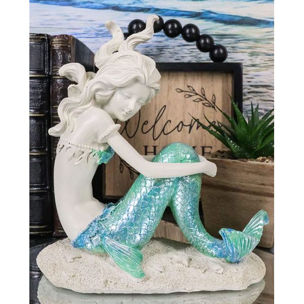 Highland Dunes Nautical Capiz Blue Tailed Siren Mermaid With Seashell ...
