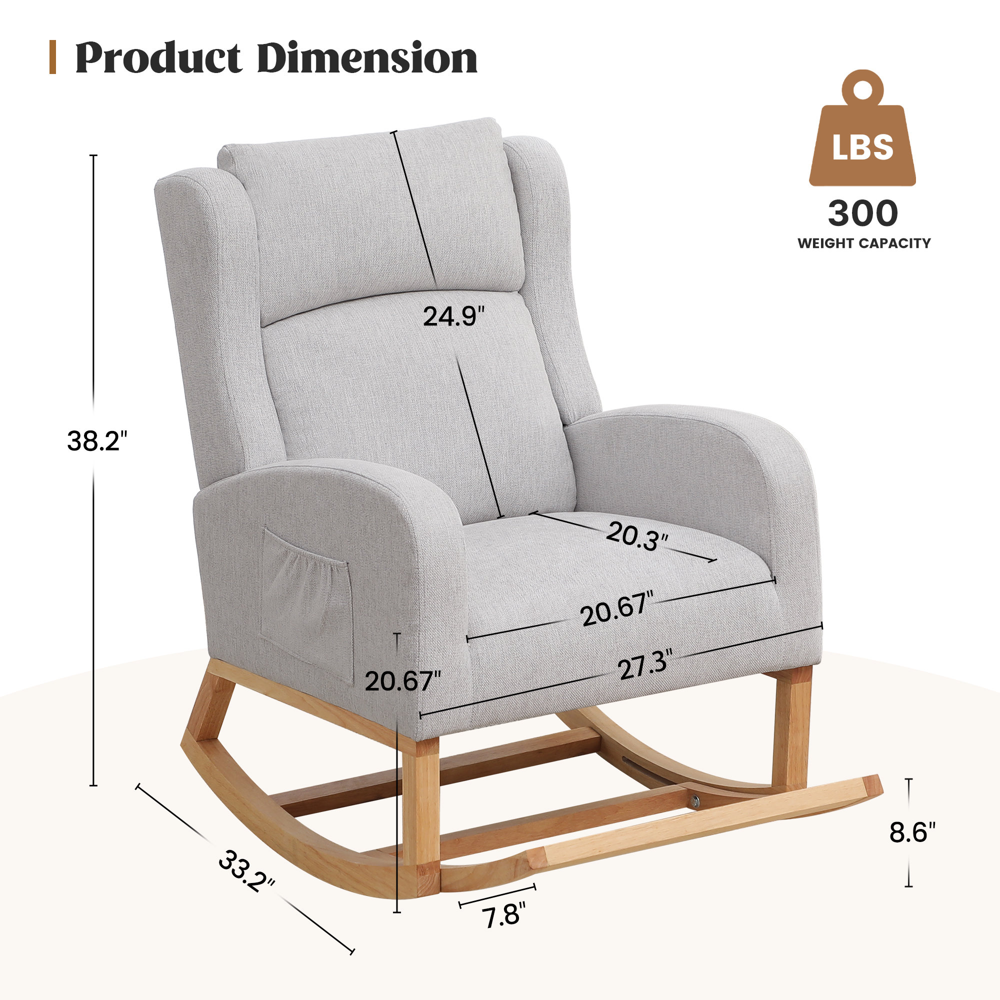 Harriet Bee 27.3" Wide Rocking Chwith Solid Wood Leg and Footrest ...