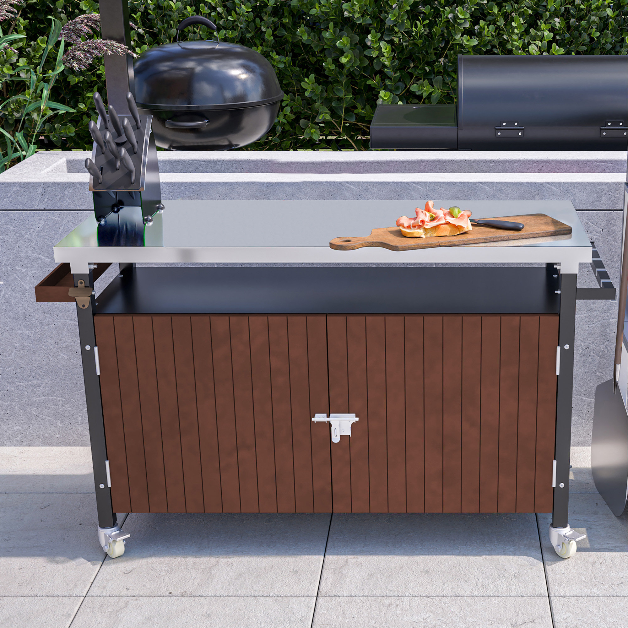 Latitude Run® Outdoor Kitchen Cart With Stainless Steel Tabletop, Patio ...