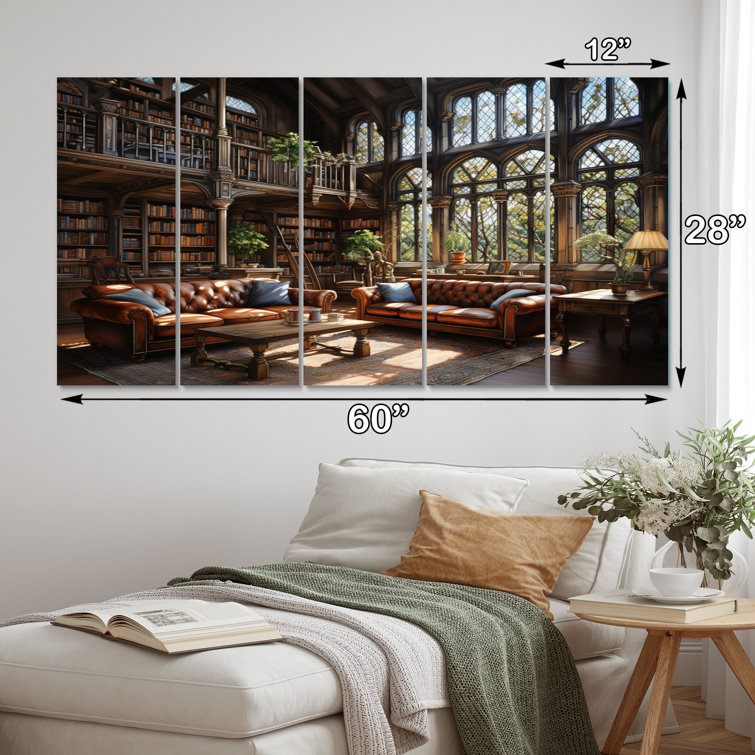 Ebern Designs Libraries Literary Haven II On Canvas 5 Pieces Print ...