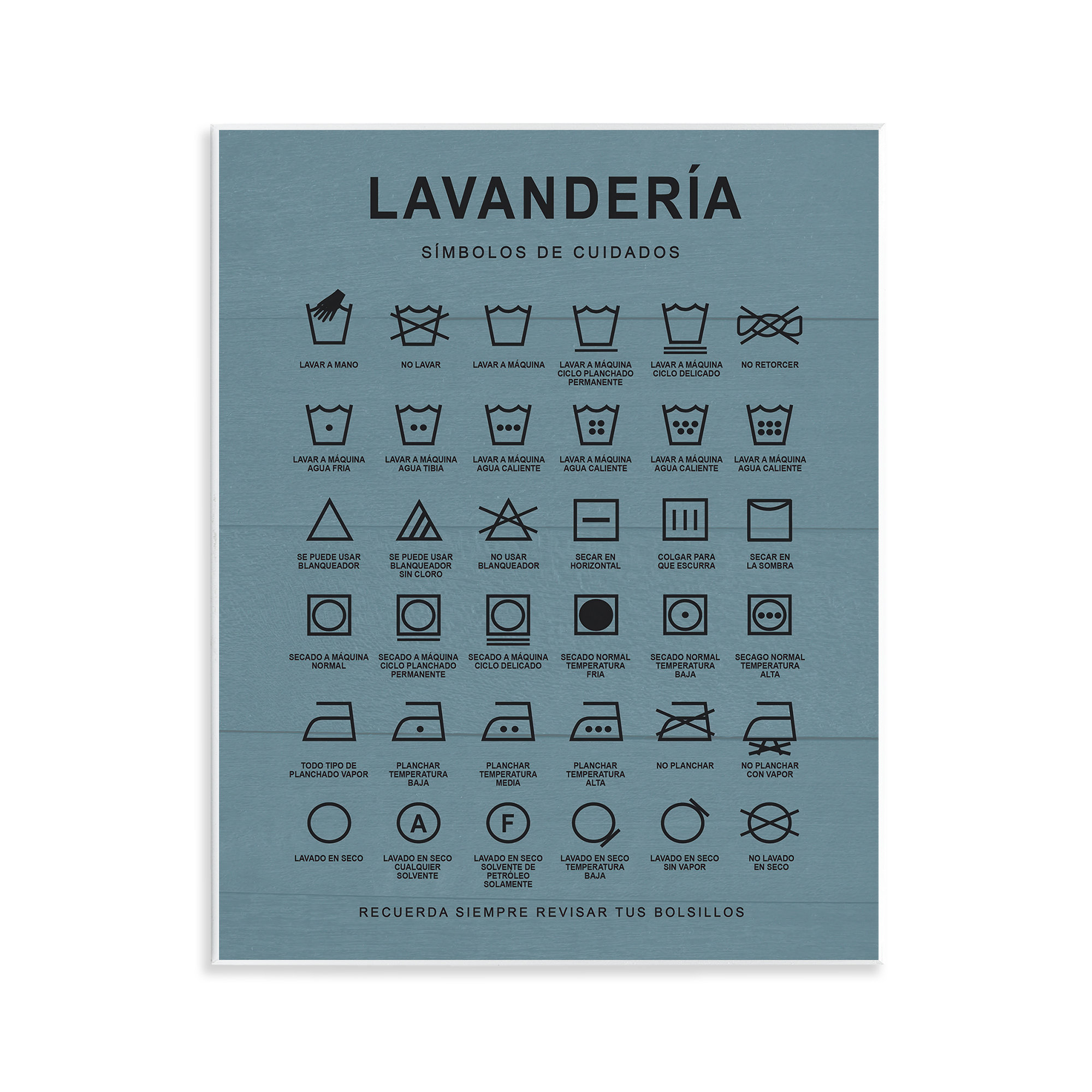 Ebern Designs Lavanderia Symbol Guide Wall Plaque Spanish Art, by ...