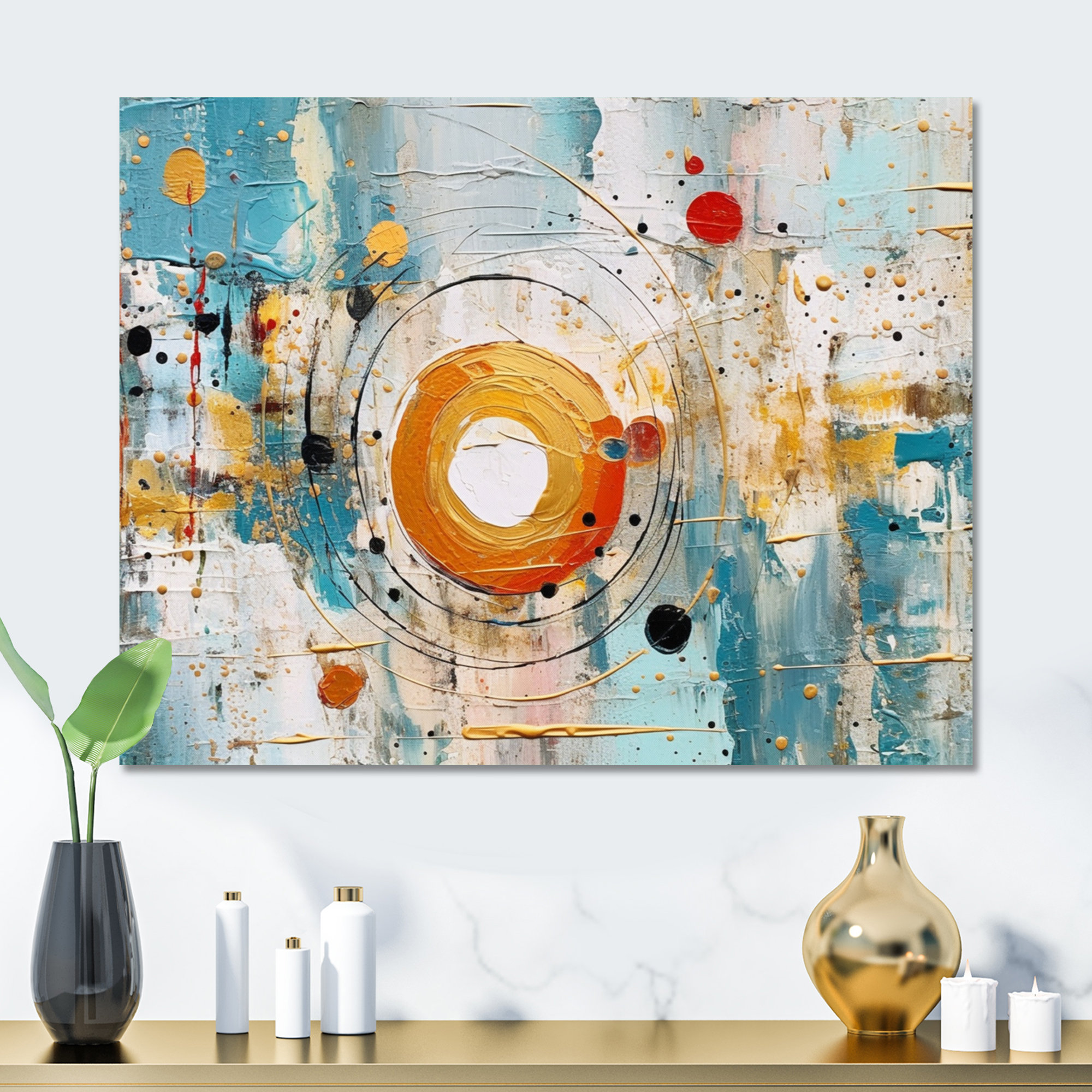 Ivy Bronx Yellow Sky Blue Geometric Reflections - Abstract Shapes Metal ...