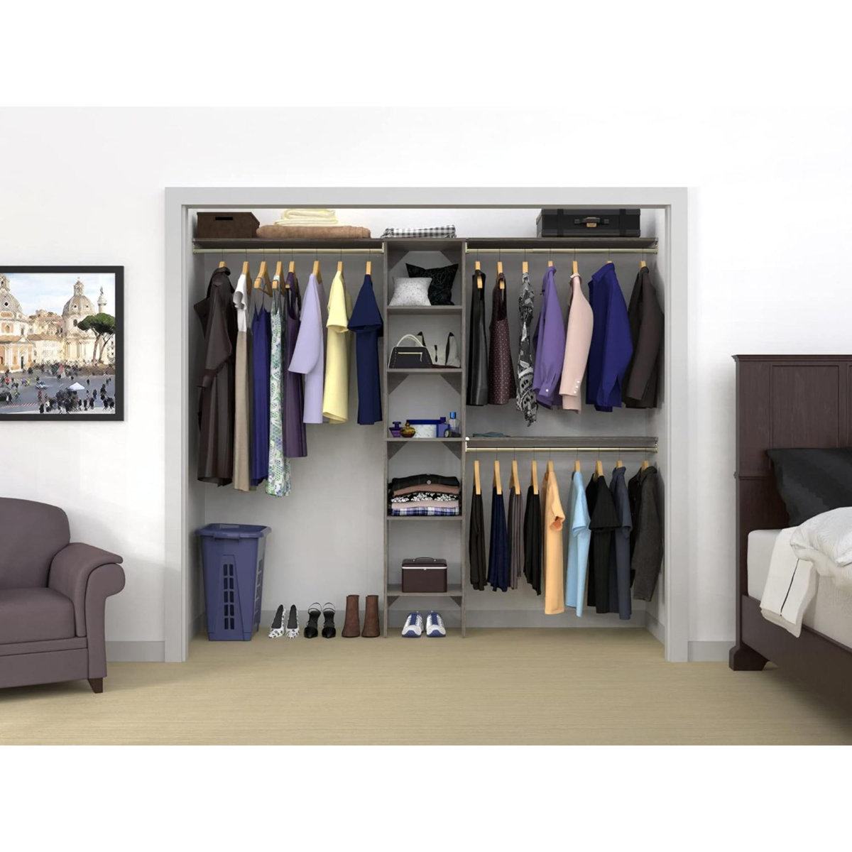 Textiles Hub Suitesymphony Wood Closet Organizer Kit With Tower, 3 Hang ...