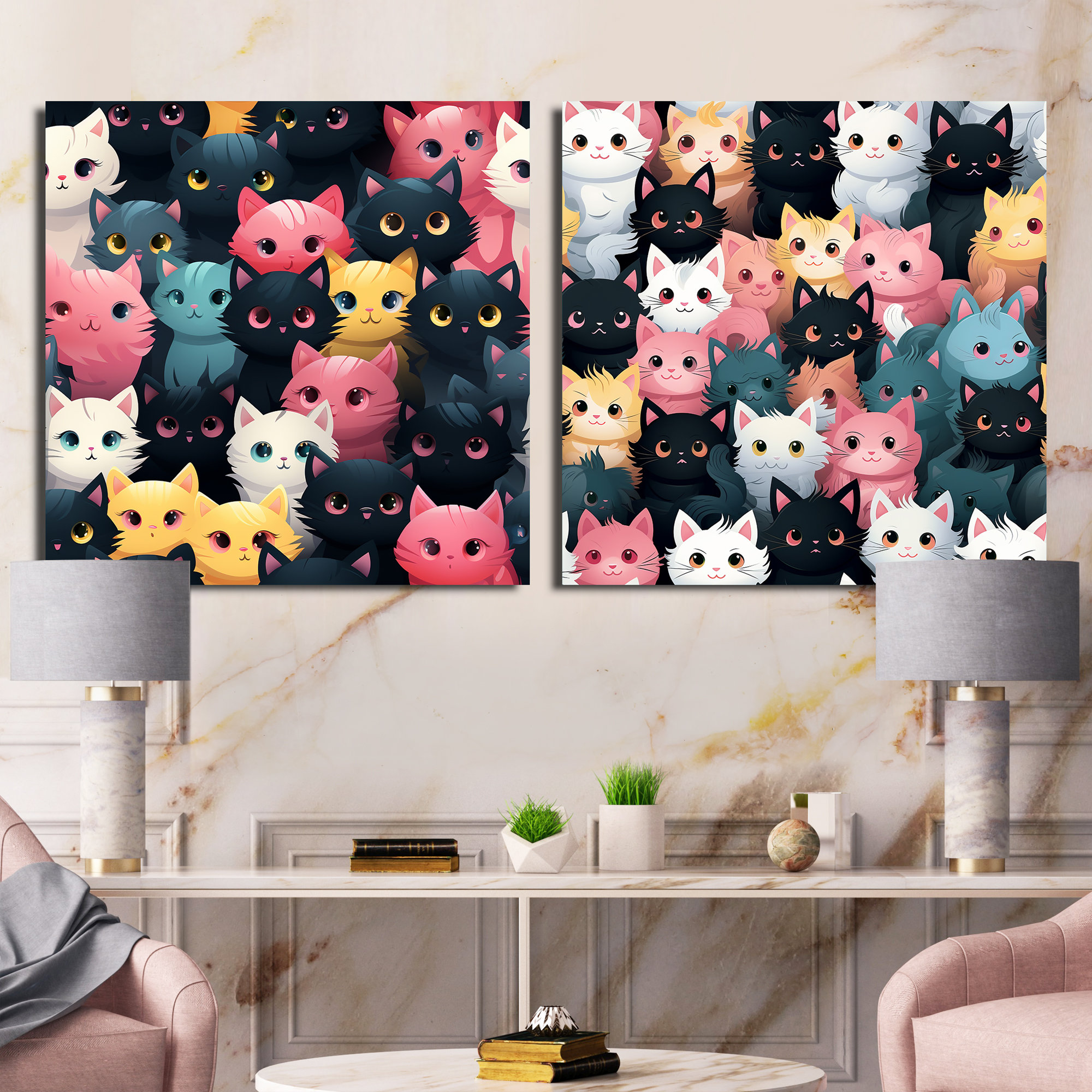 Harriet Bee Pink And Blue Cat Pattern For Childrens - Animals Cat ...