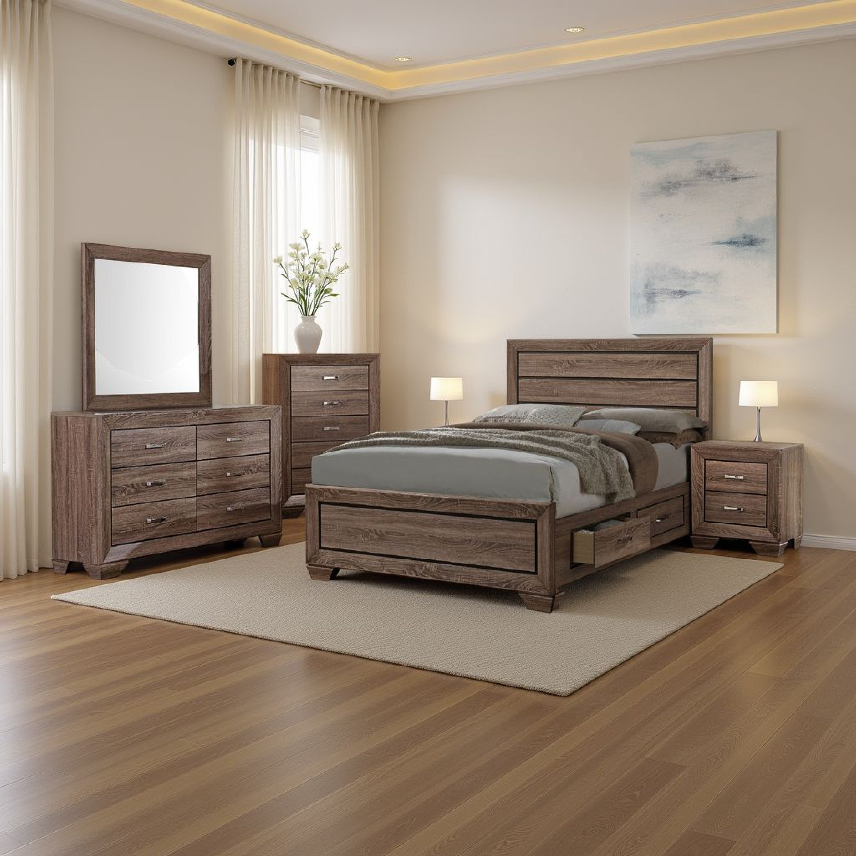 Benjara Bello 5 Piece Bedroom Set Storage Bed Washed | Wayfair