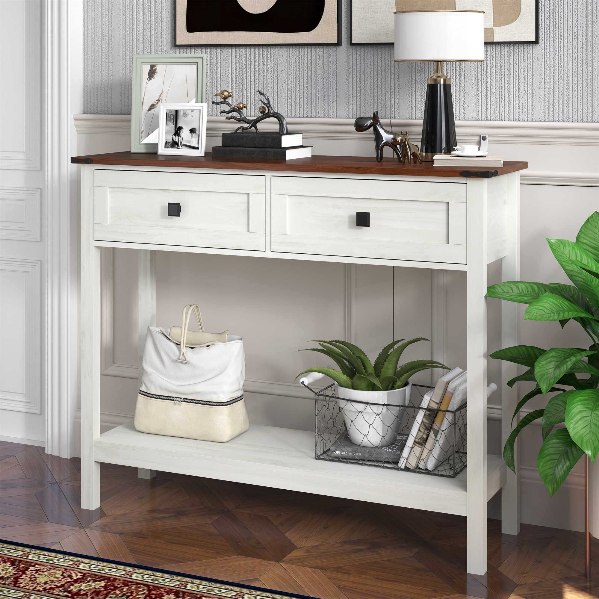 Winston Porter Farmhouse Style Console Table With Dual-Tone Design, 2 ...