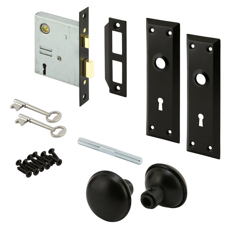 Prime-Line Mortise Lock Set, 2-3/8 In. Backset, Doorknob, Matte Black ...