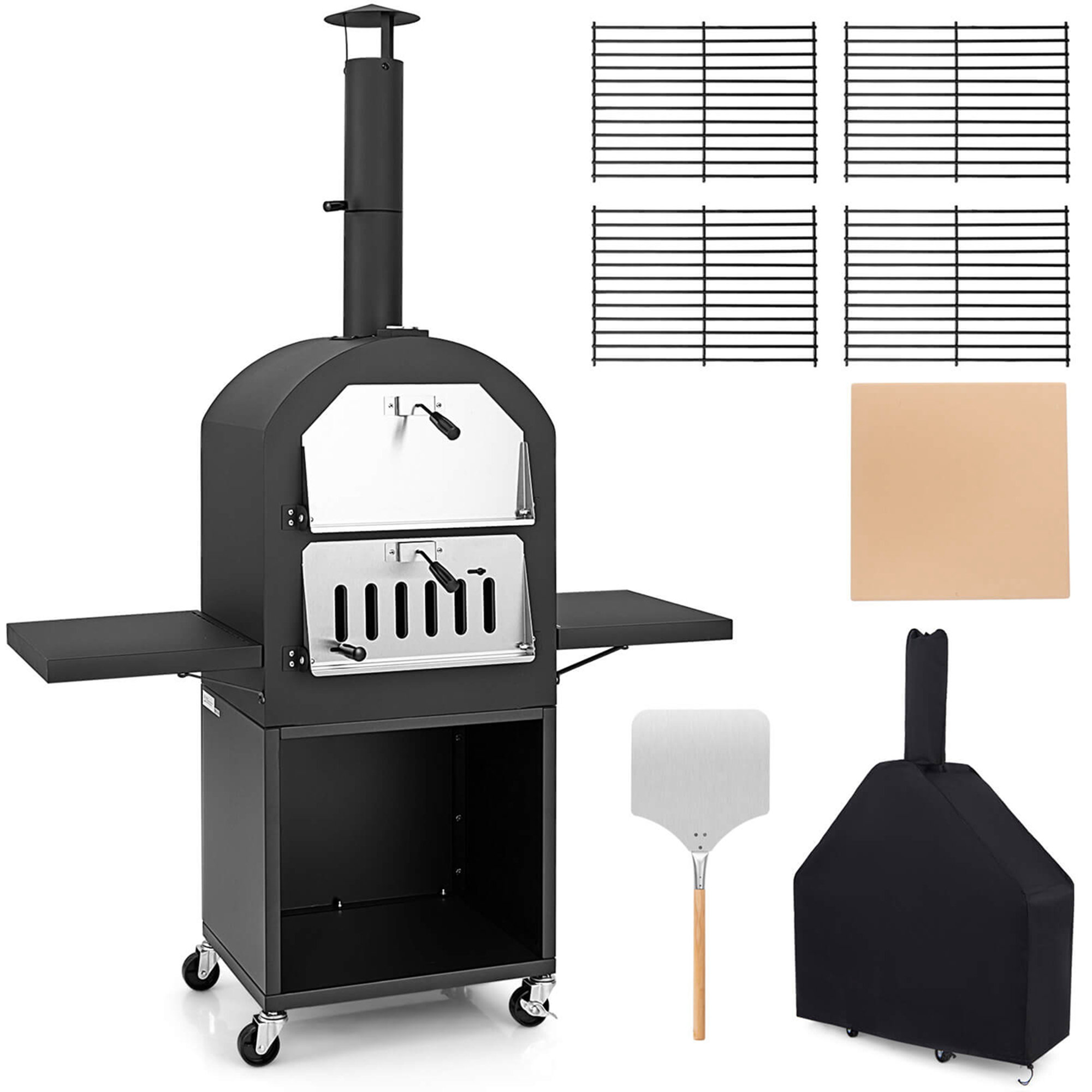 Costway Outdoor Pizza Oven Wood Fired Pizza Oven With Protective Cover ...