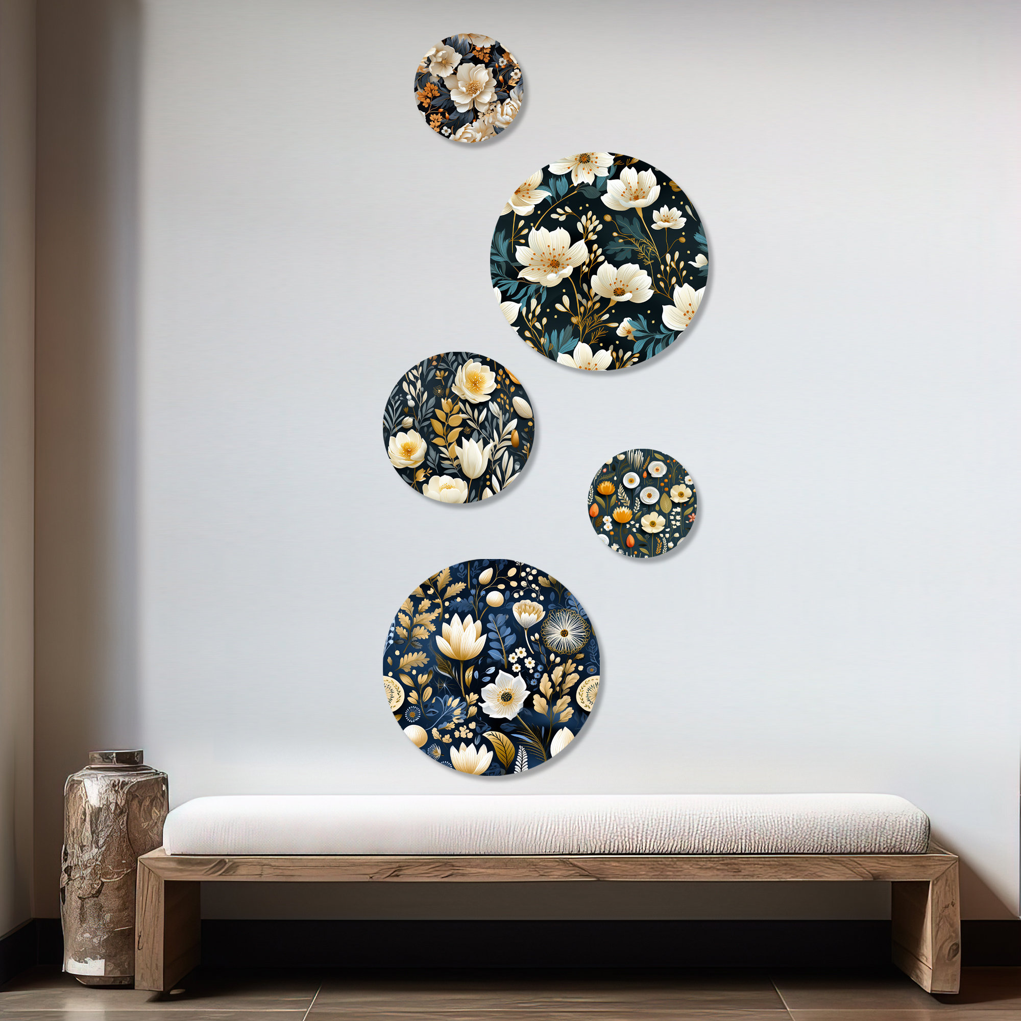 Design Art Scandinavian Garden Flower Whirl II - Floral Floral Round ...