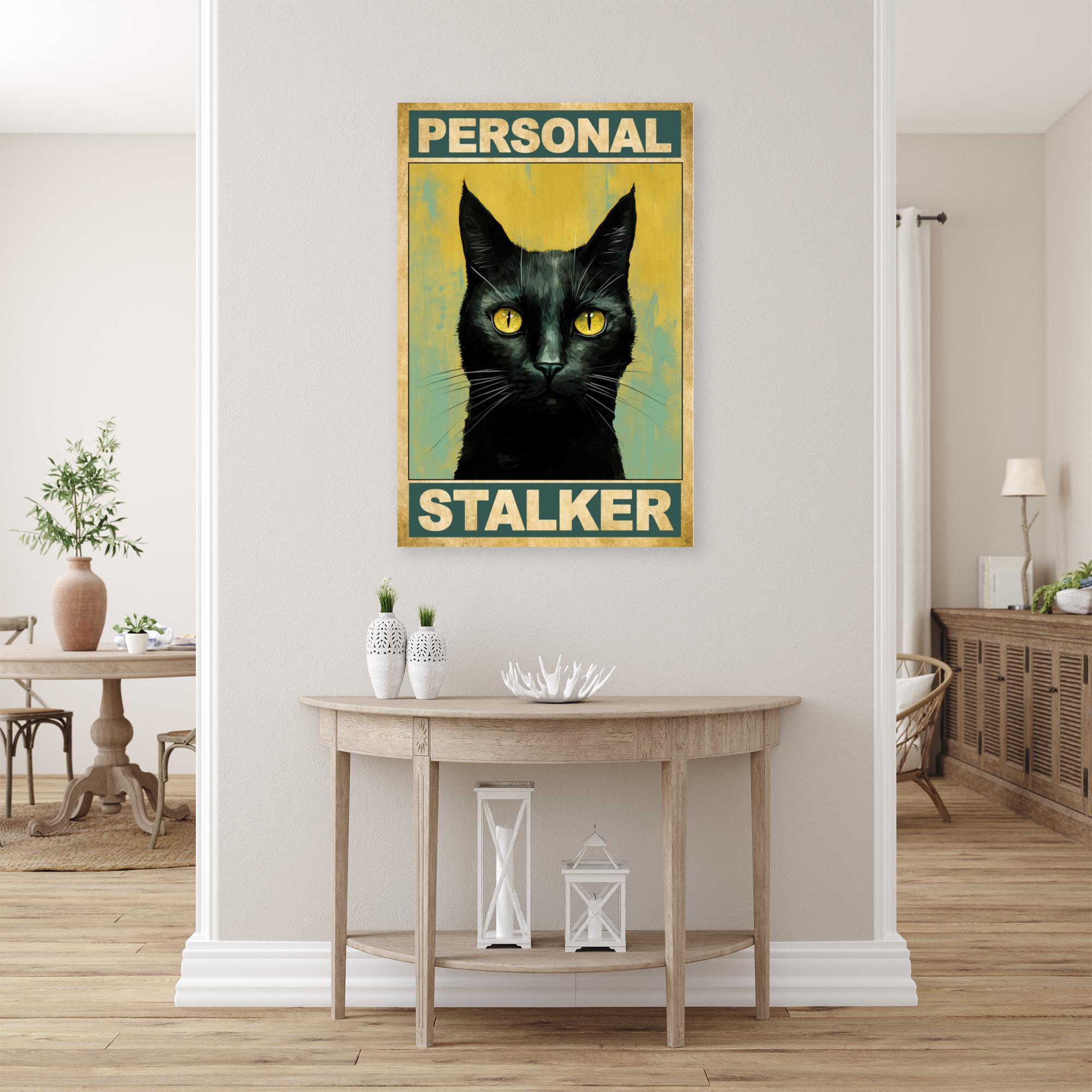 Trinx Black Cat Personal Stalker On Canvas Print | Wayfair