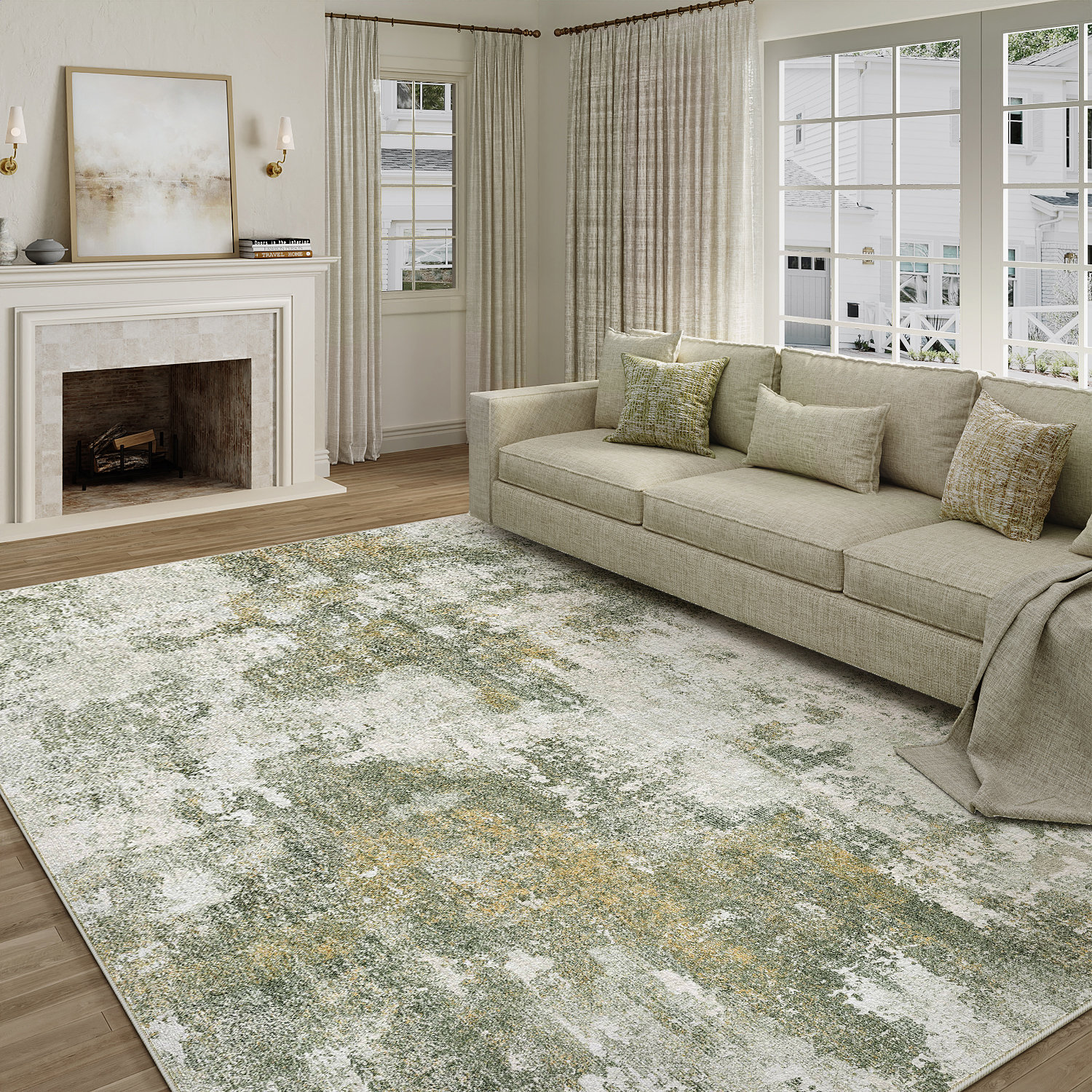 17 Stories laun Modern Abstract Washable Area Rug With Non-Slip Backing ...