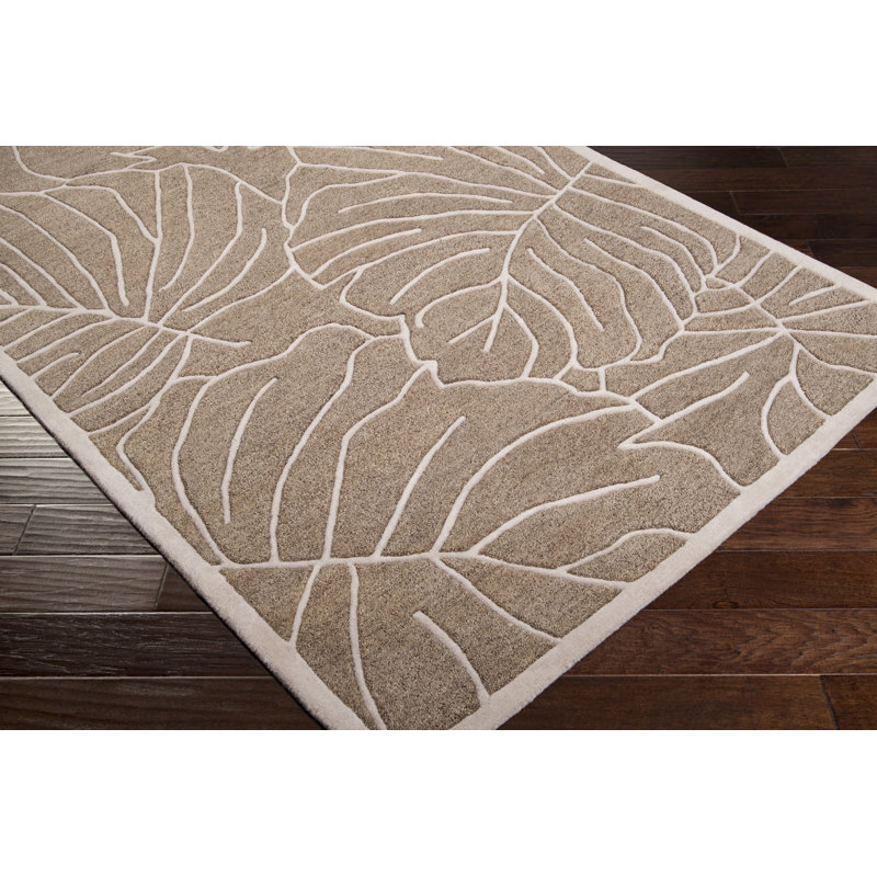 Bayou Breeze Jaya Floral Handmade Tufted Wool Gray/Tan Area Rug ...