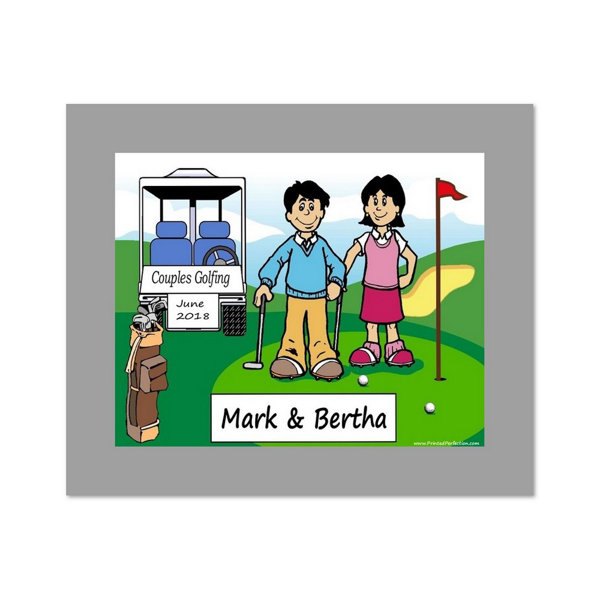 Printed Perfection Personalized Golfing Couple Cartoon Caricature with ...