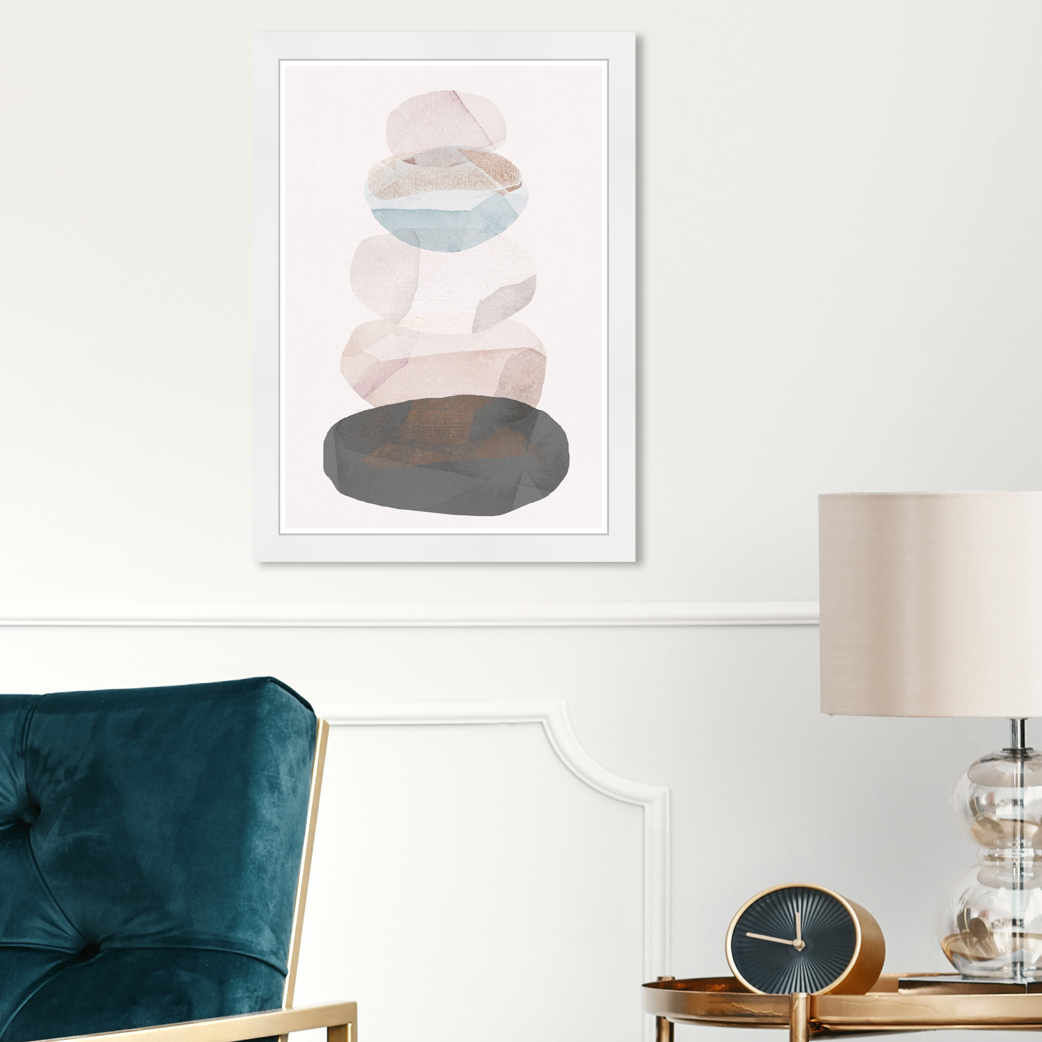 Wrought Studio Prints 'Abstract Pebble Stack Shapes' Framed Art ...