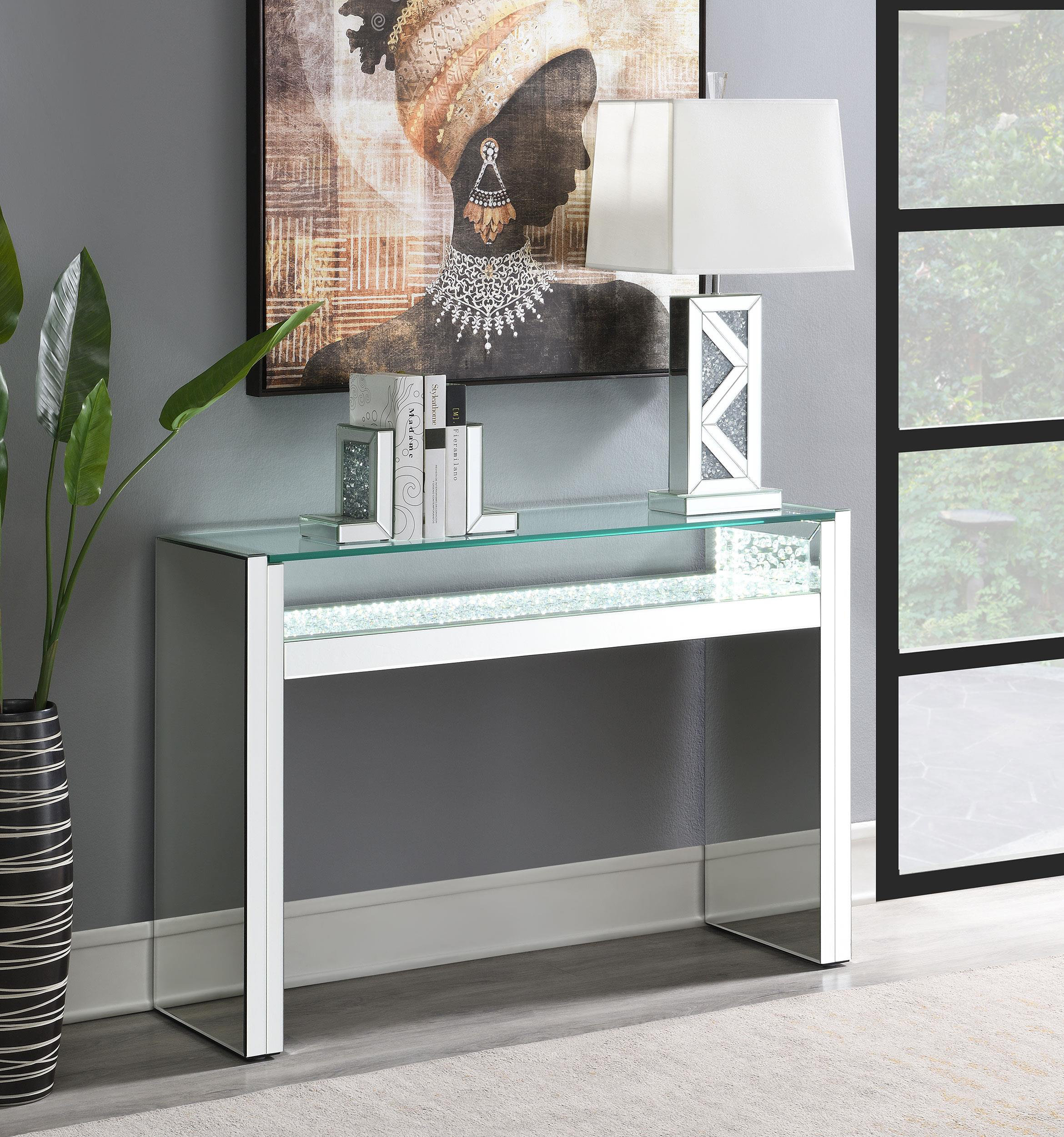 Orren Ellis Refined Osman Mirrored Acrylic Console Table LED Lighting ...