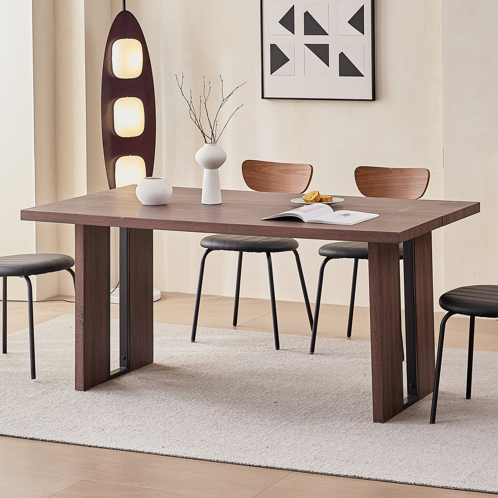 Ebern Designs 63" Rectangle Wood Dining Table For Kitchen, Dinner Table ...