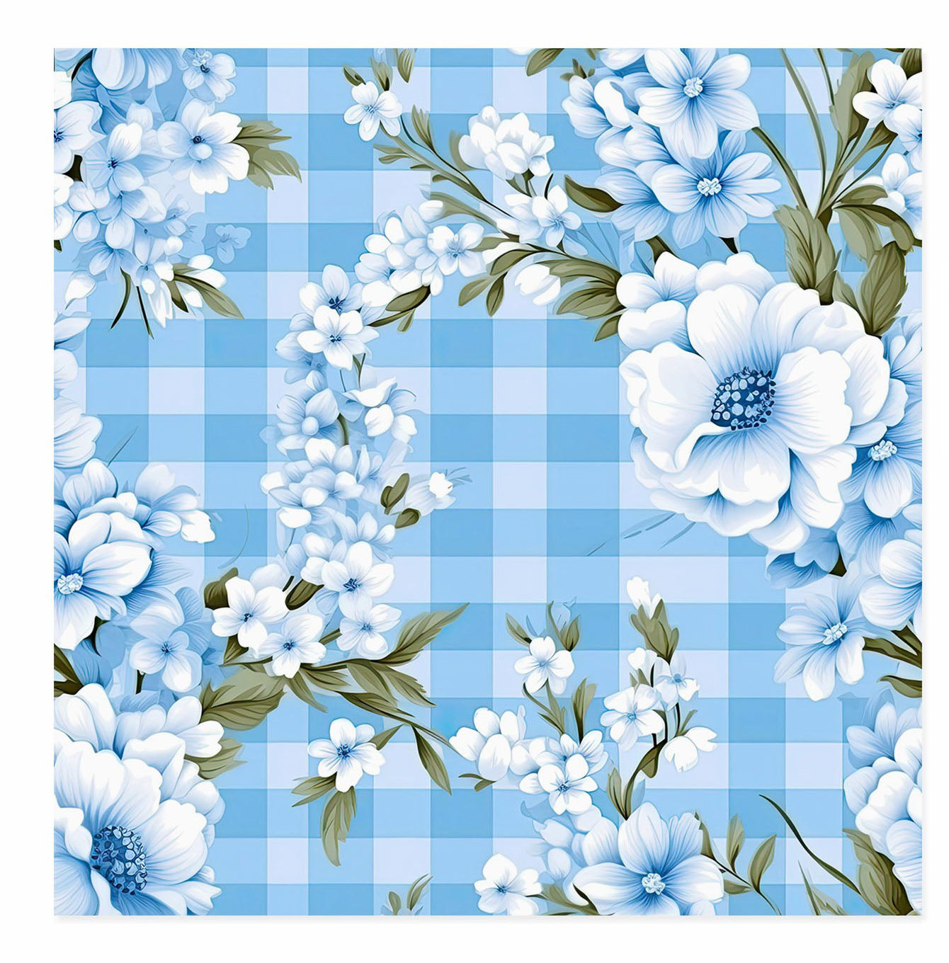 August Grove® Floral Blue Gingham Flowers V Shabby Chic Unframed Art ...