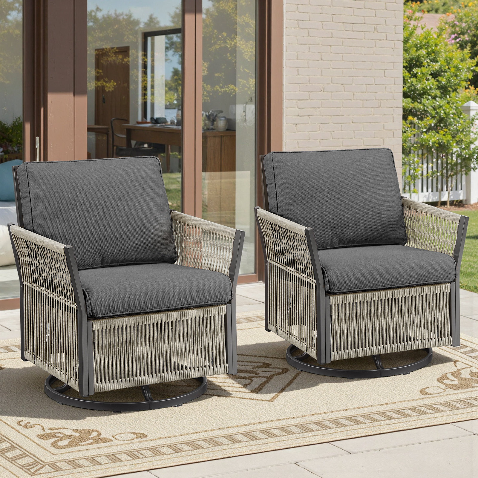 Latitude Run® Outdoor Swivel Rocker Patio Chairs, 2 Pieces Rope Swivel ...
