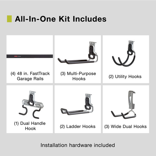 Rubbermaid Garage FastTrack Rail 6-Piece Kit, Black, for Home/Garage ...