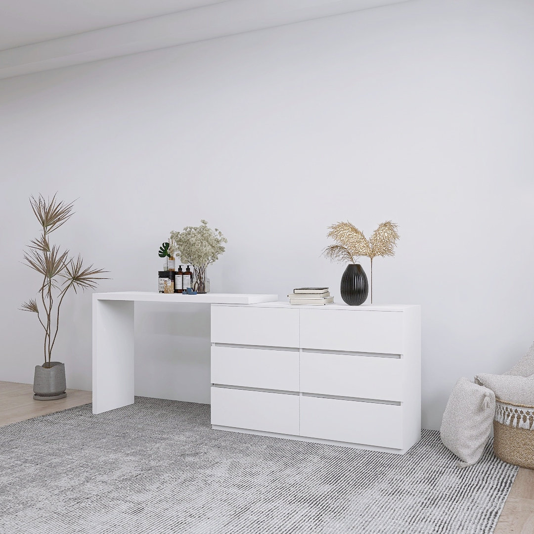 Ebern Designs Extended Desktop 6 Drawers Chest Of Drawer Without Handle ...