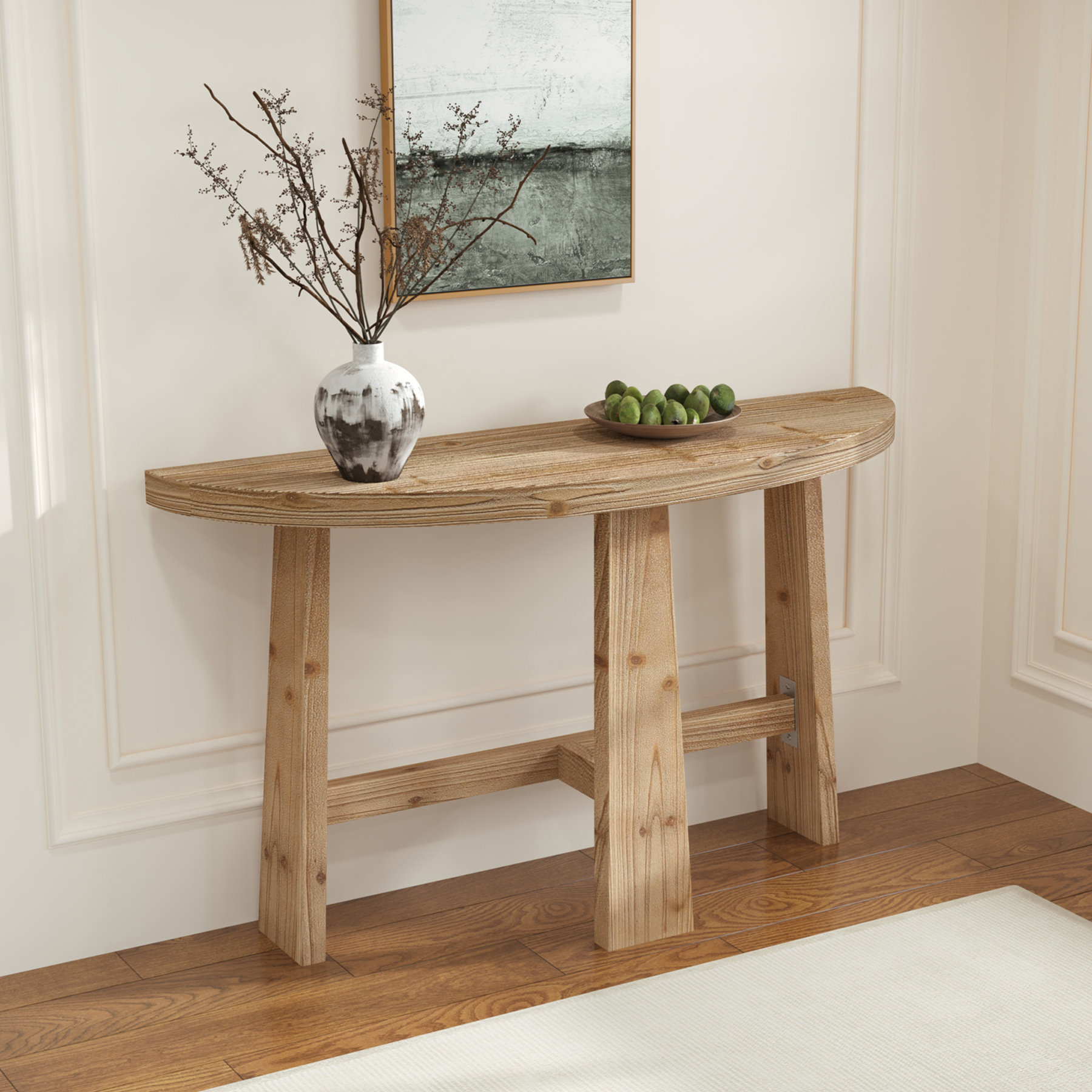 Loon Peak® 47-Inch Solid Wood Half-Moon Console Table For Living Room ...