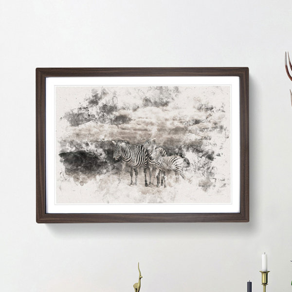 East Urban Home Three Zebras in the Wild Watercolour - Picture Frame ...