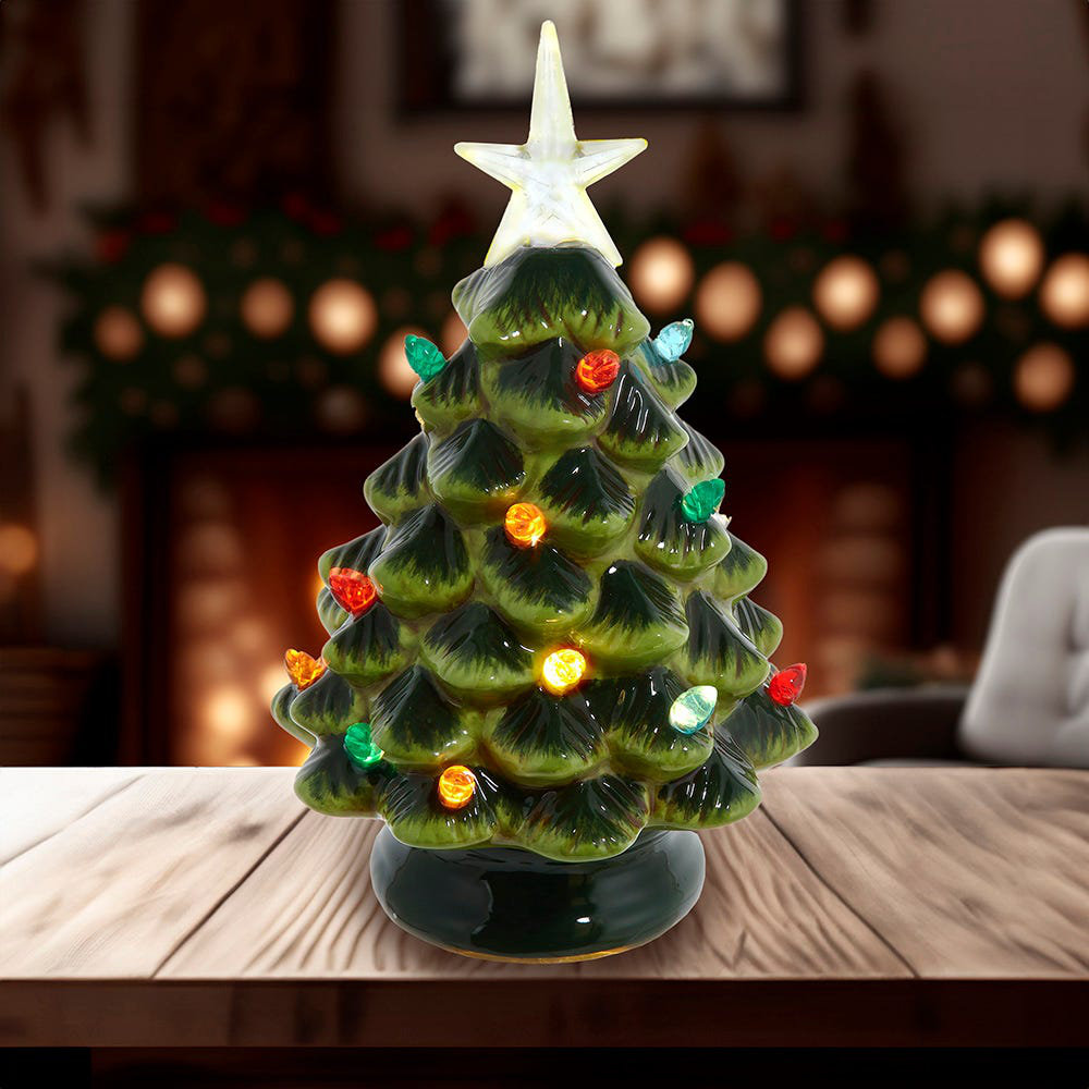 Kurt Adler's 12" Battery Operated LED Lighted Ceramic Green Tree Table ...
