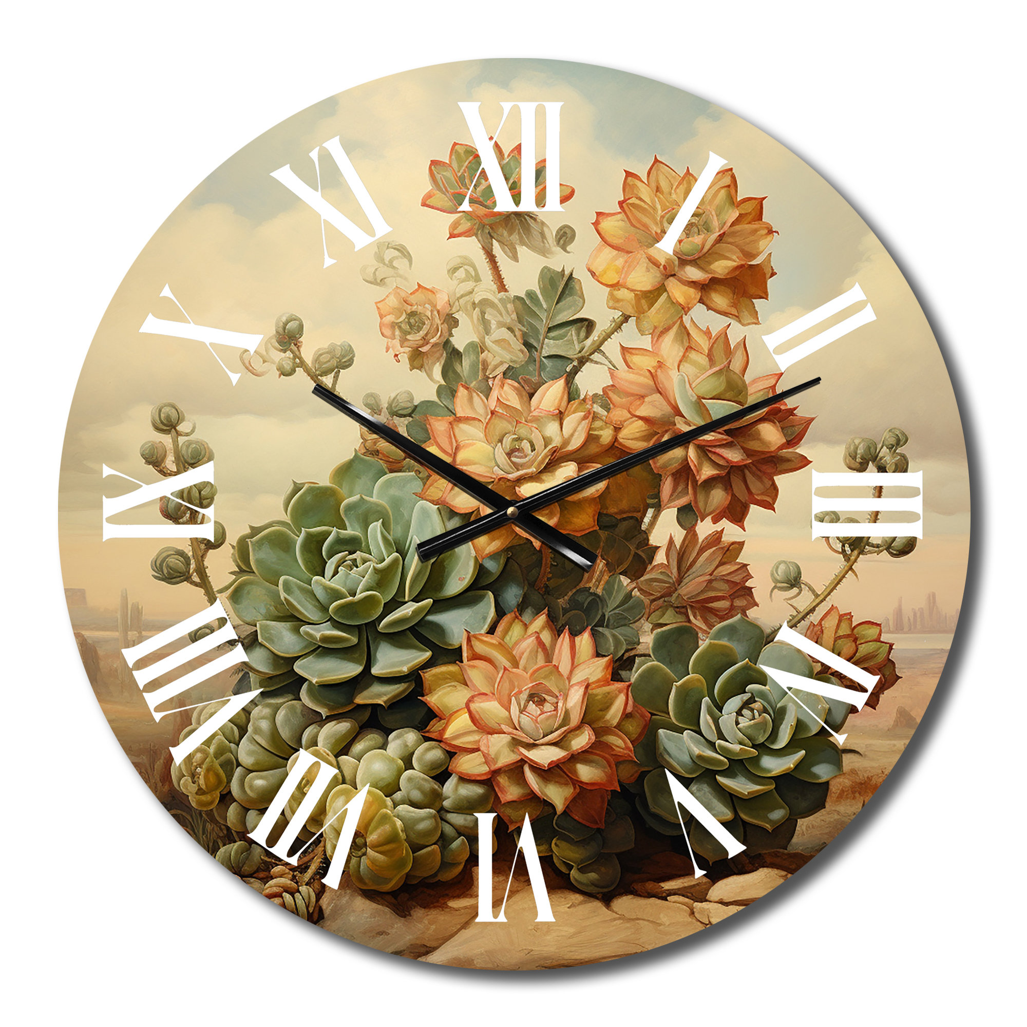 Design Art Blossoming Succulent In The Wild I Metal Wall Clock | Wayfair