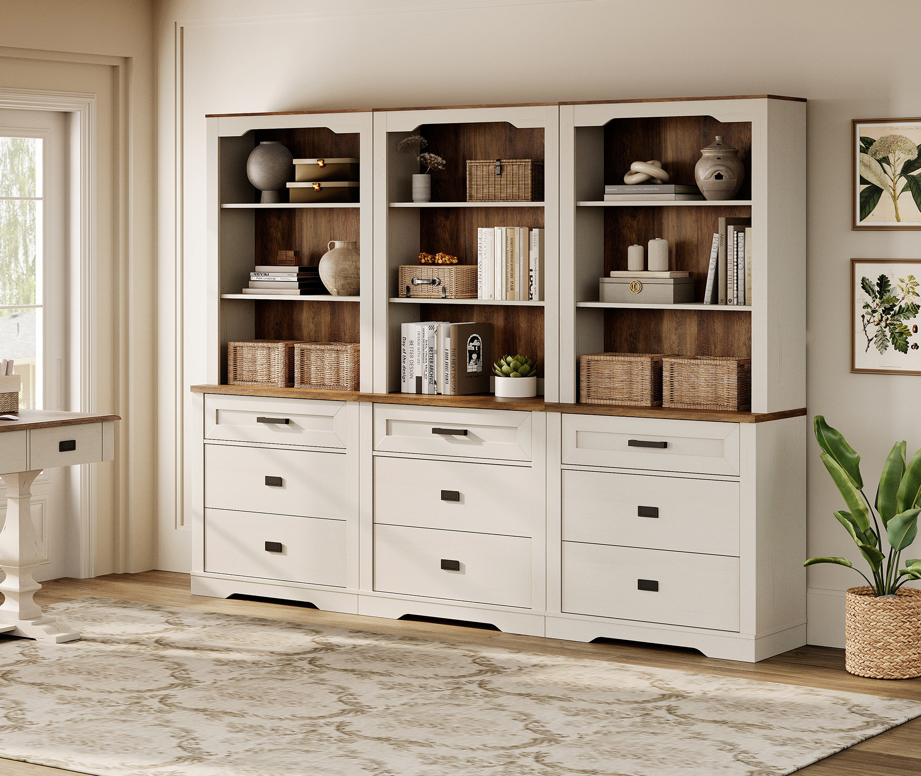 Gracie Oaks Laziza 3 Column 3 Tier Bookcase With Drawer,73.3" Tall ...