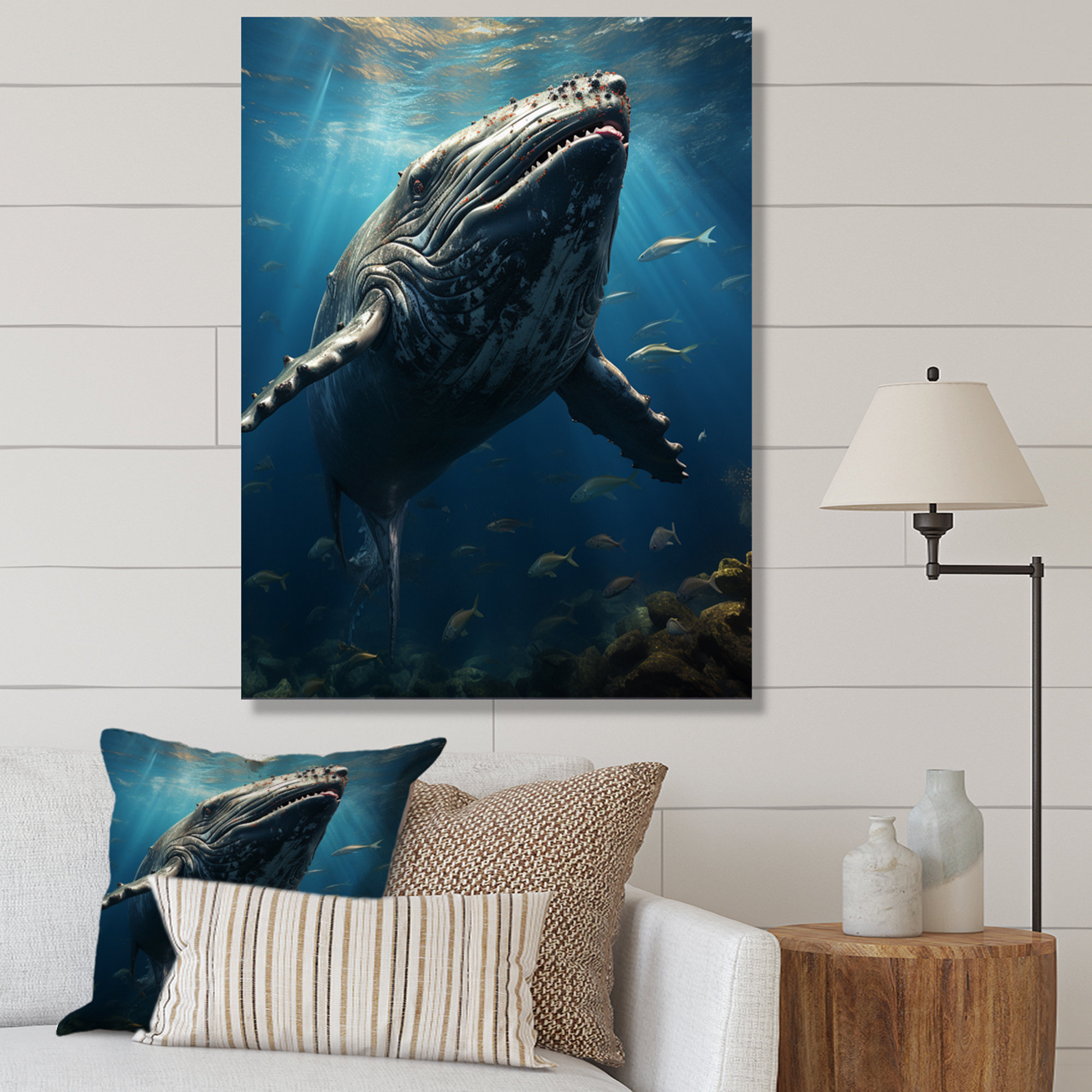 Highland Dunes Aad Animal Whale In Deep Ocean - Print on Canvas | Wayfair