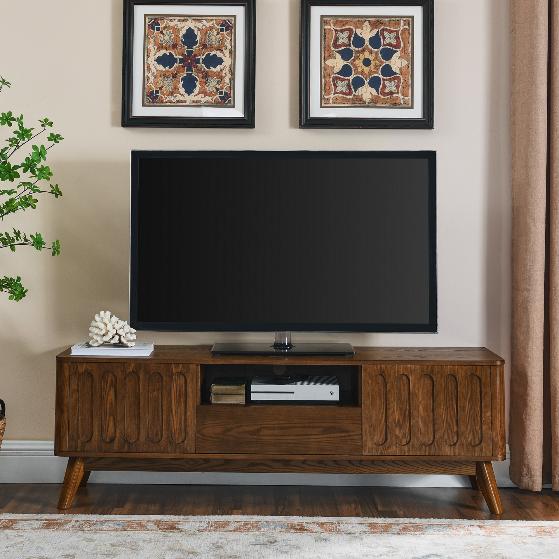 Millwood Pines Rustic Oak TV Stand With 2 Drawer And Open Shelves ...