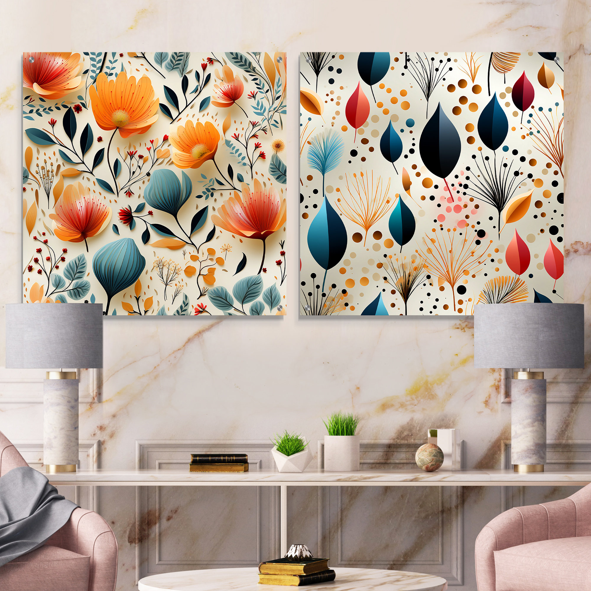 Design Art Botanical Pastel Color Flowers Composition I - Abstract ...