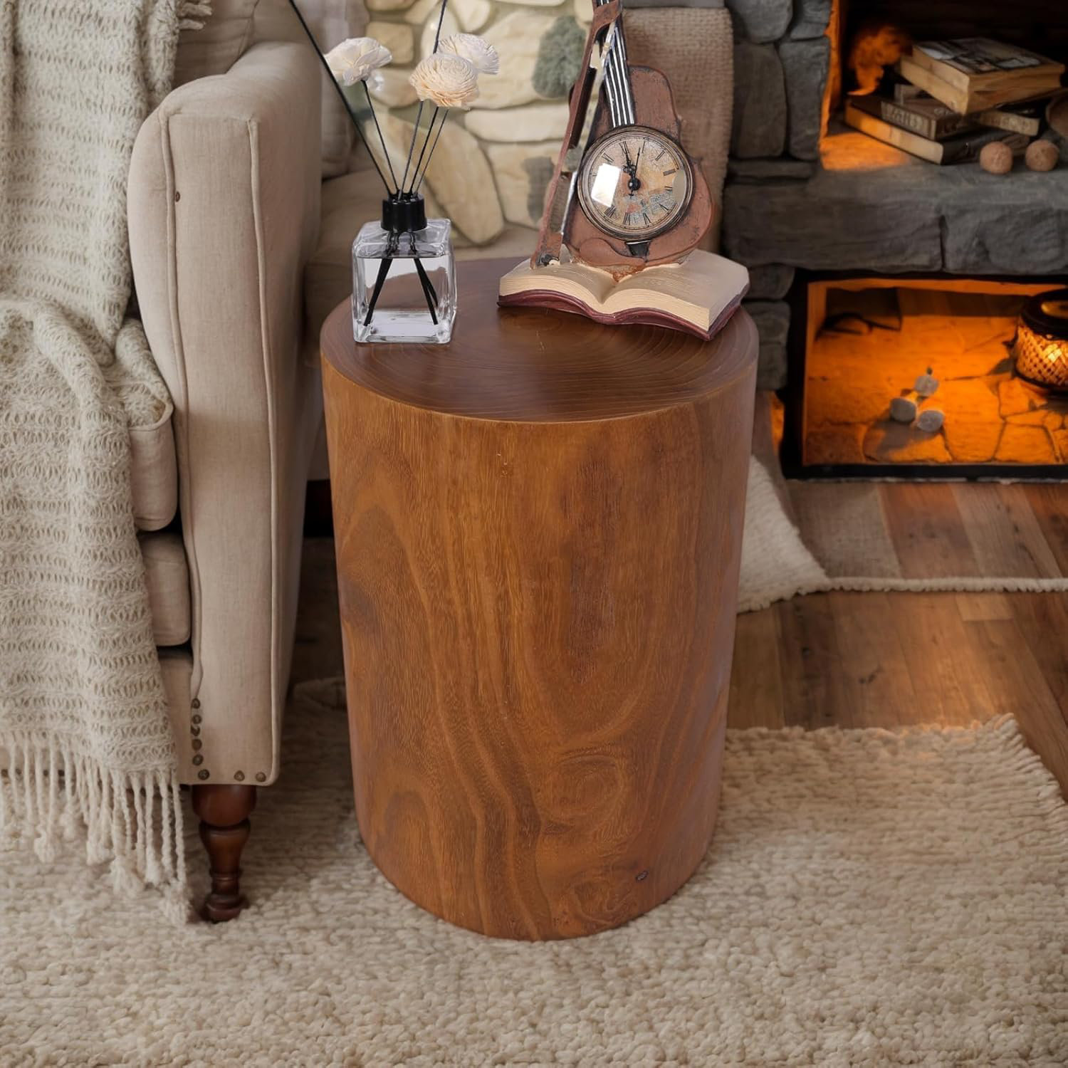 Pad Liquidators Wooden Tree Stump End Table, 15.75" Paulownia Wood Hand ...