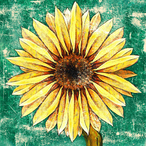 August Grove® Weathered Teal Sunflower On Canvas Painting - Wayfair Canada