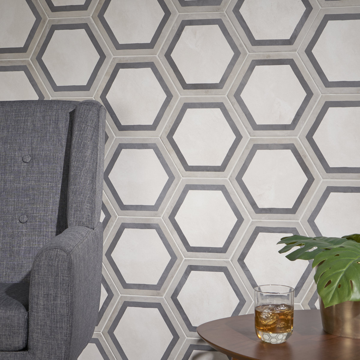 Bond Tile Dash Deco 8.5 in. x 9.84 in. Matte Hexagon Porcelain Floor ...