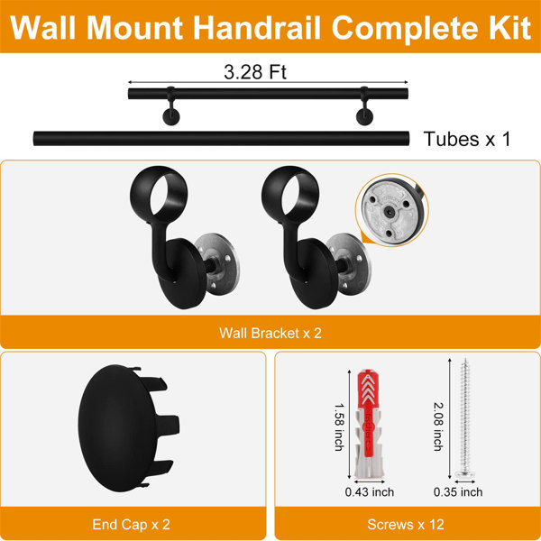 Extension 3.3FT Stair Railing Steel Hand Railings for Stairs Indoor ...