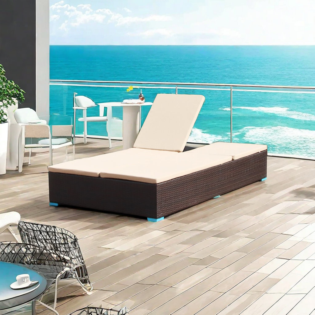 Elegance Furnishings Outdoor Double Rattan Chaise Lounge Set Outdoor ...