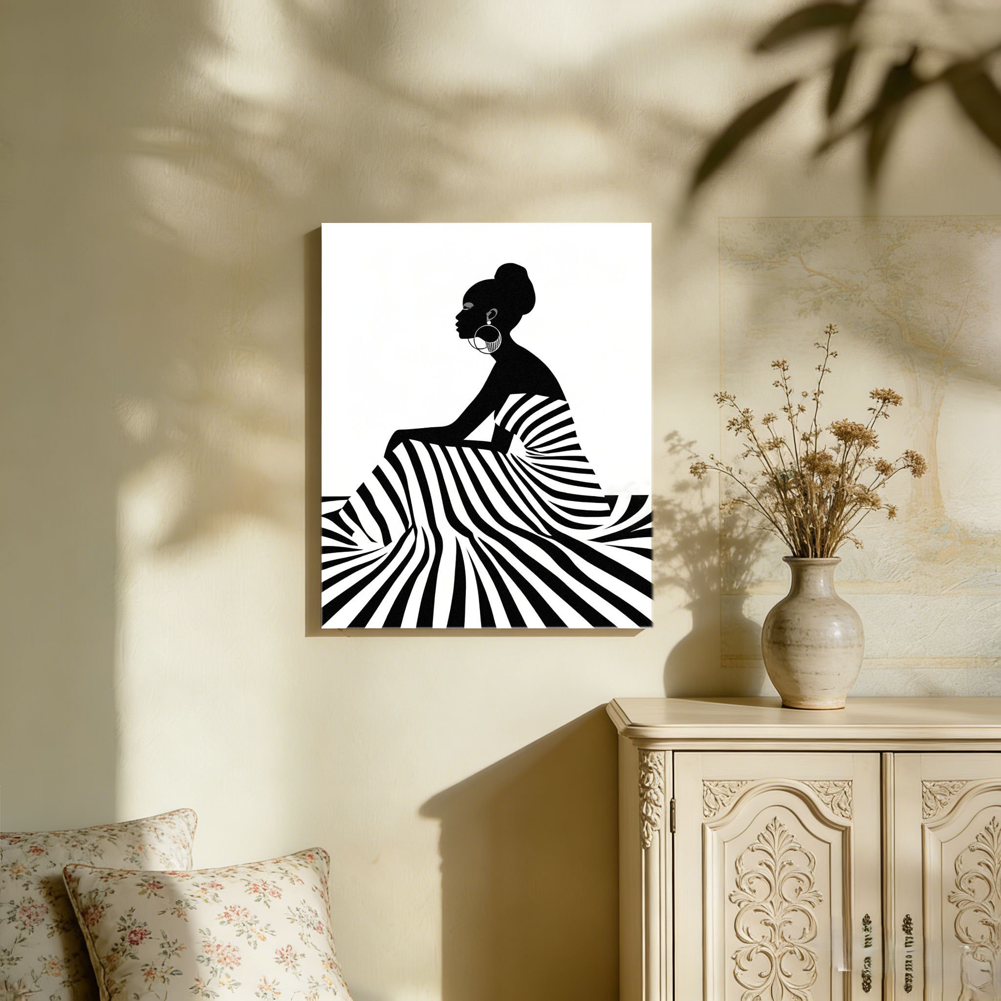 Ophelia & Co. Bold Striped Figure Silhouette, Unframed Wall Art ...