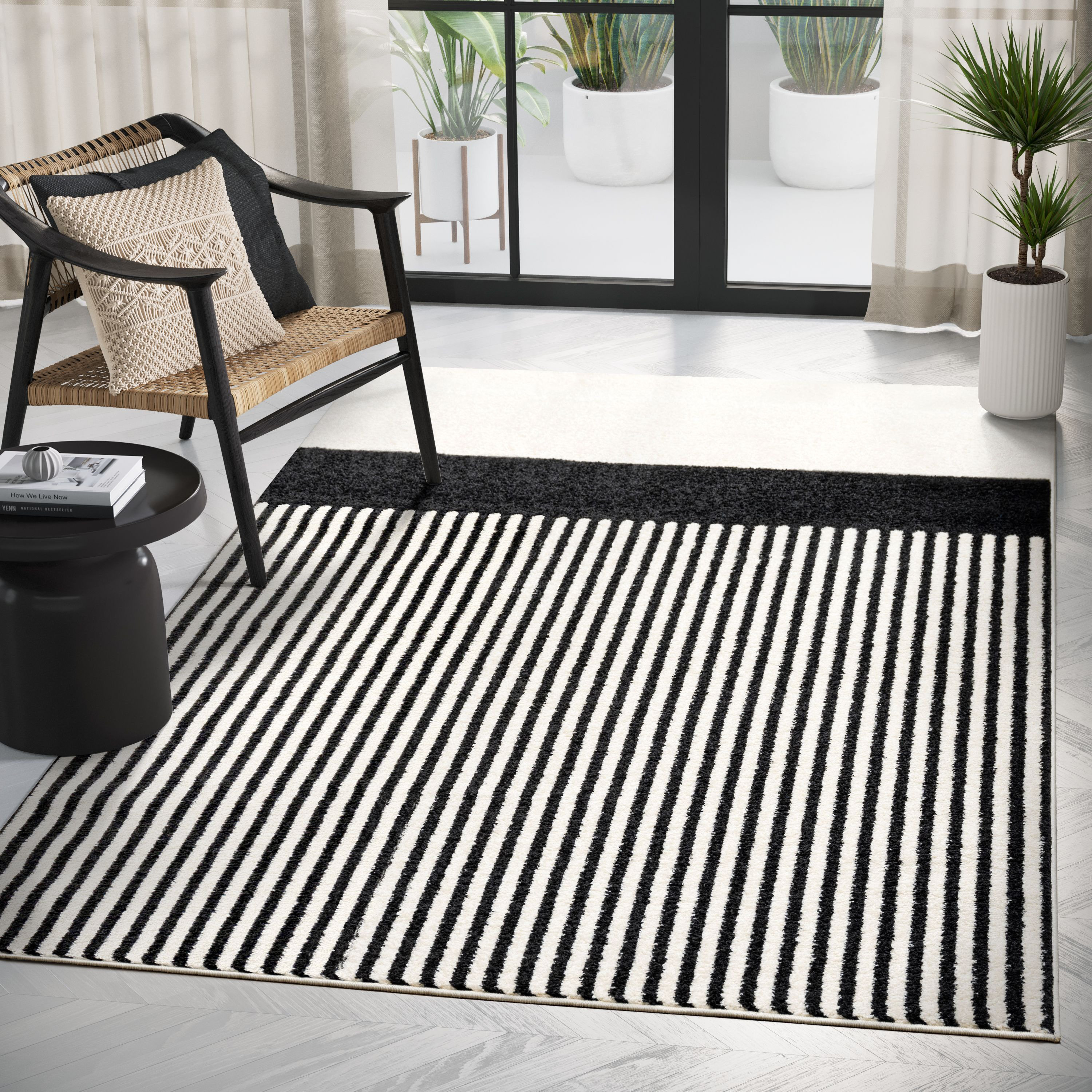 Latitude Run® NOR110A Cream Black Lines Color Block Area Rug & Reviews ...