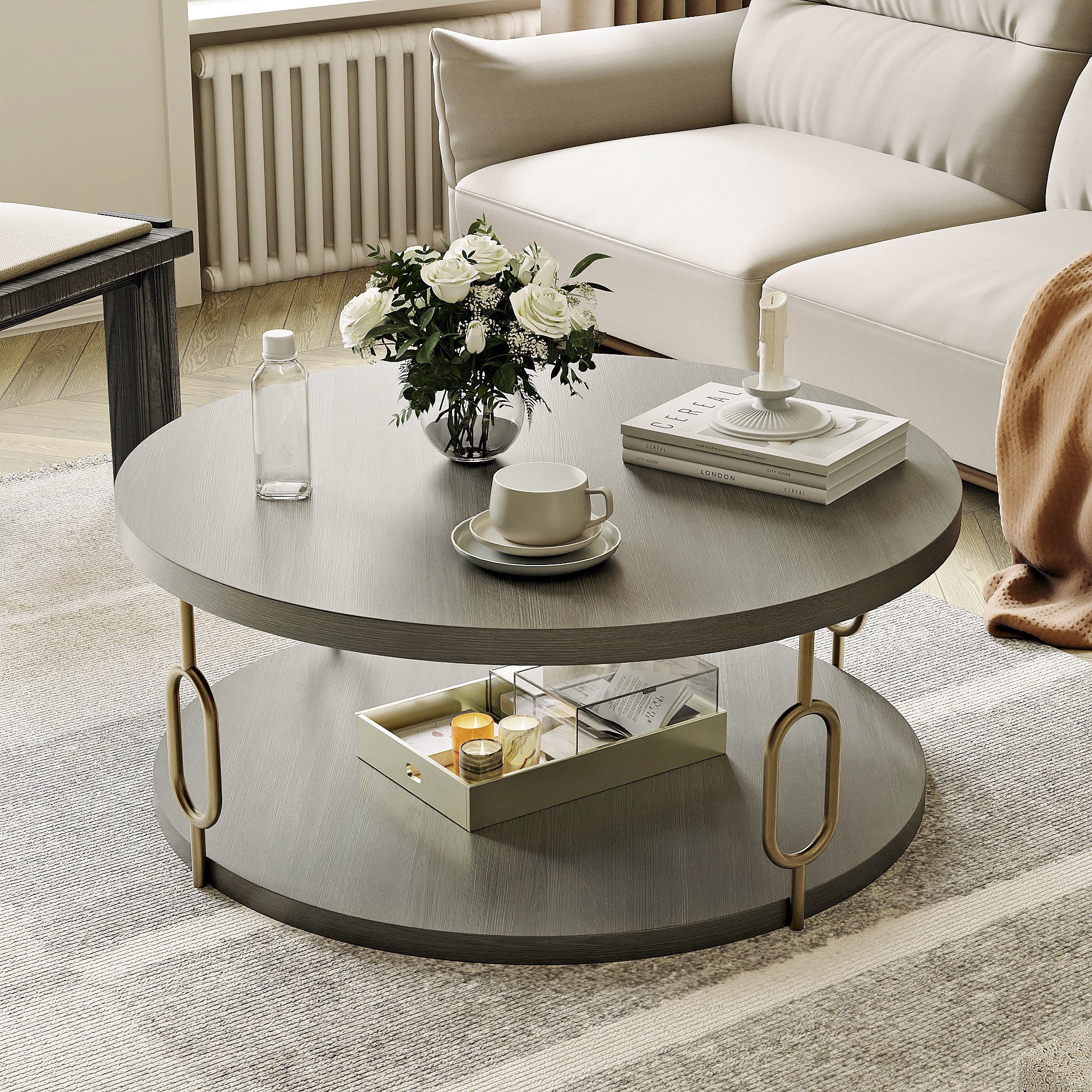 Ivy Bronx Two-Tier Round Coffee Table - Mid-Century Modern Drum Base Design & Reviews | Wayfair