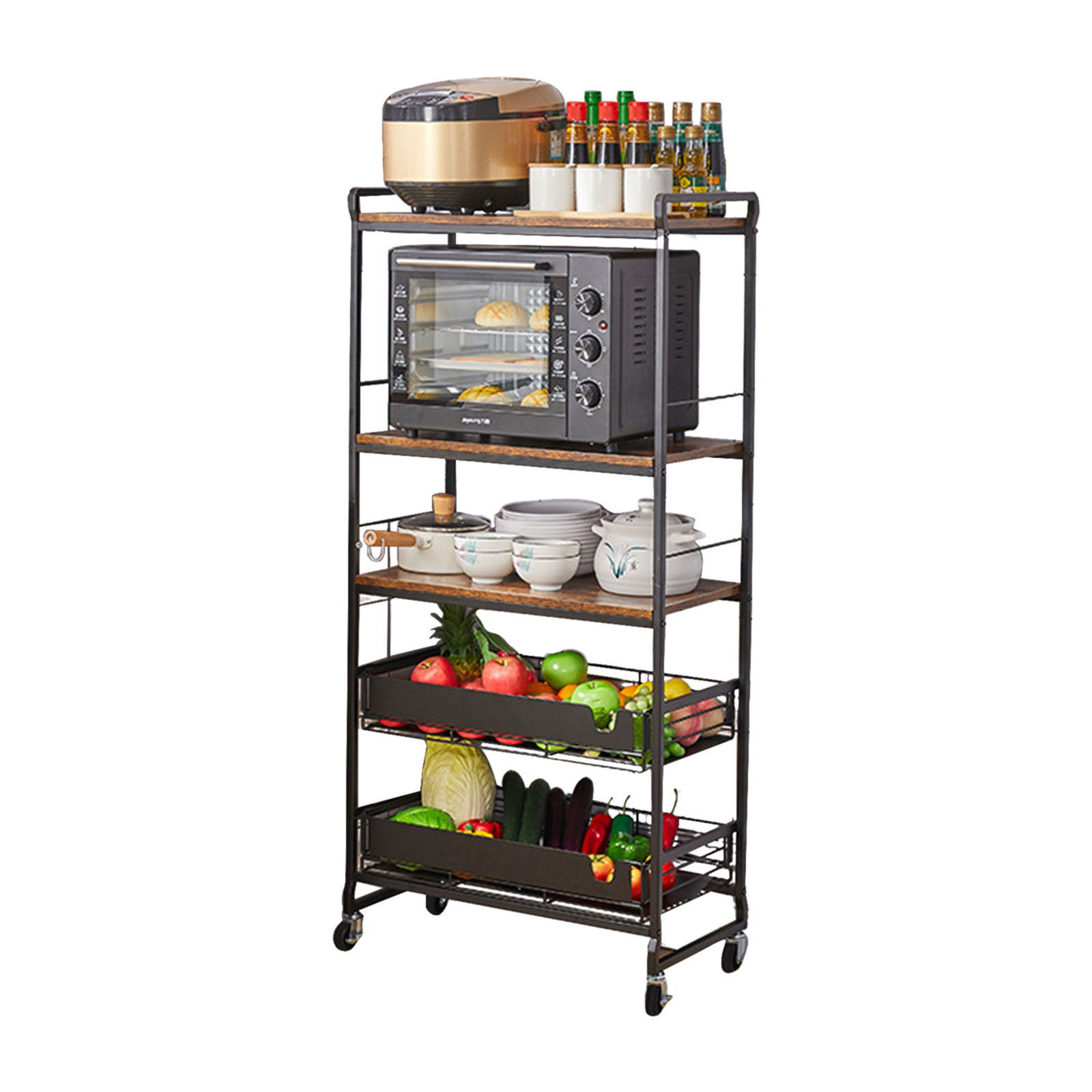 17 Stories Kundin 5-Tier Movable Microwave Cart Bakers Rack - Wayfair ...