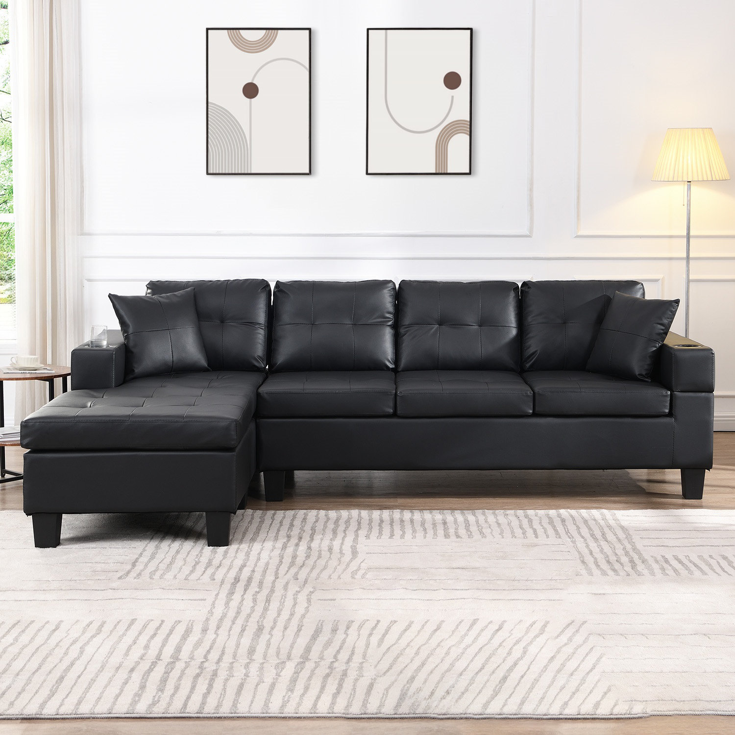 Latitude Run® Mikahla 96.08'' Faux Leather Sofa & Chaise | Wayfair